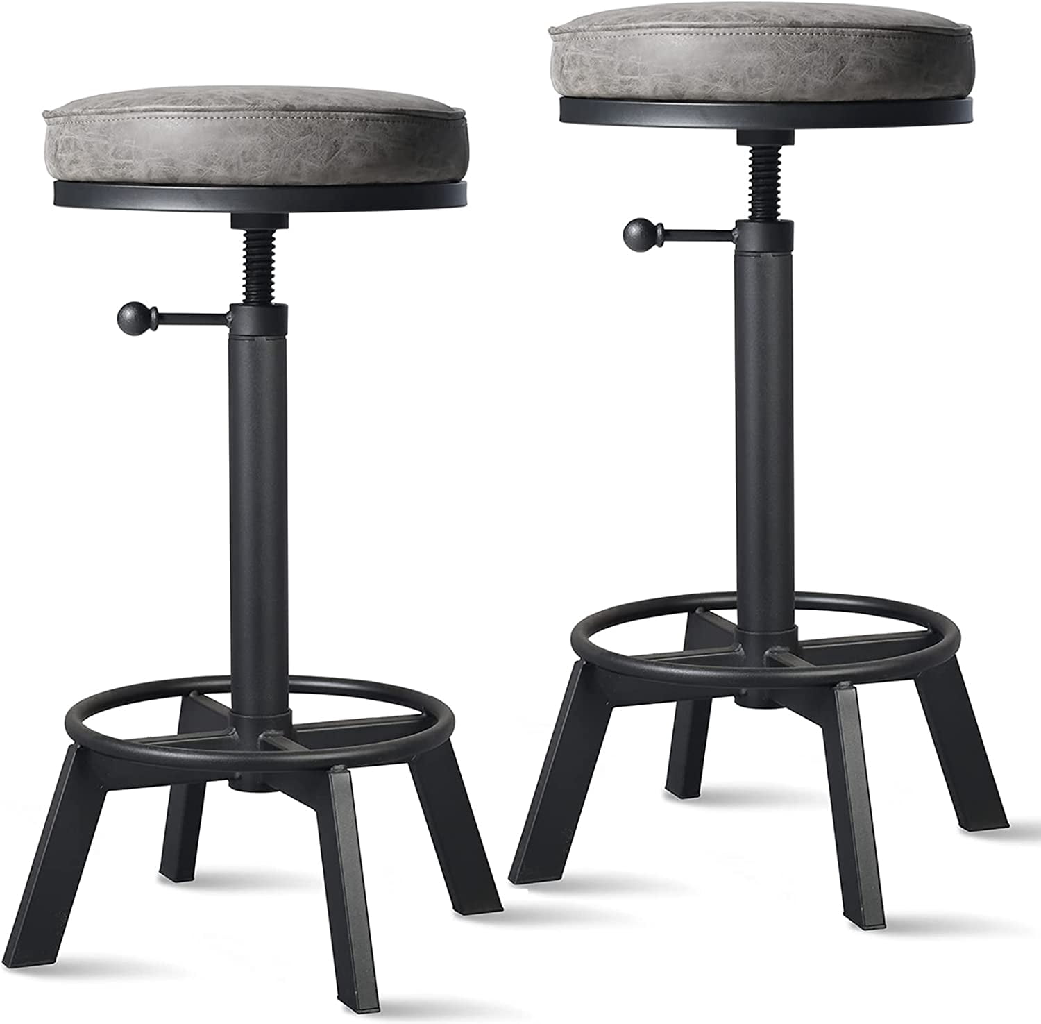 Vintage Bar Stools Set of 2 Industrial Bar Stool Swivel PU Seat Counter ...