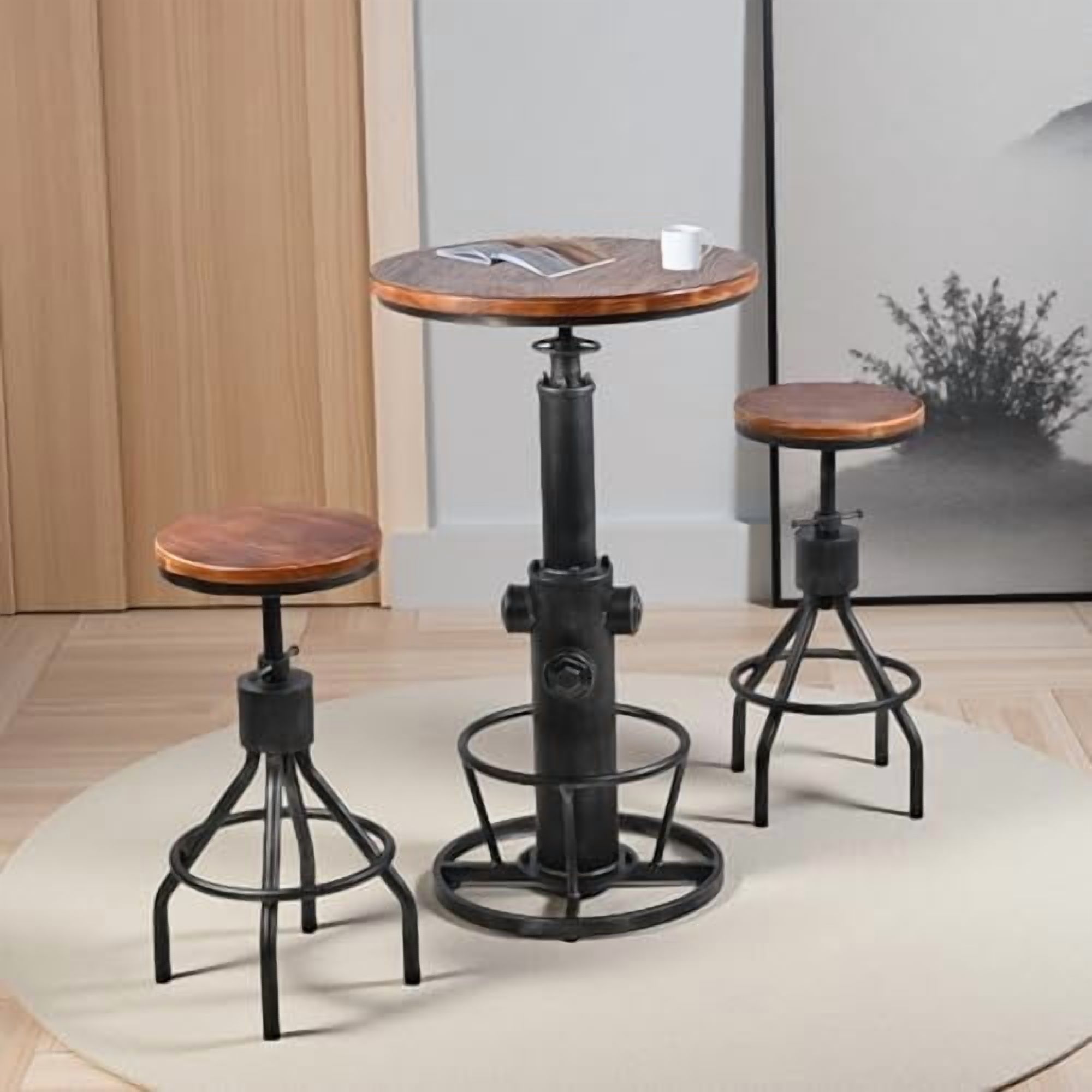Vintage Bar Table 38.6-44.4inch and Set of 2 Industrial Bar Stools 23 ...