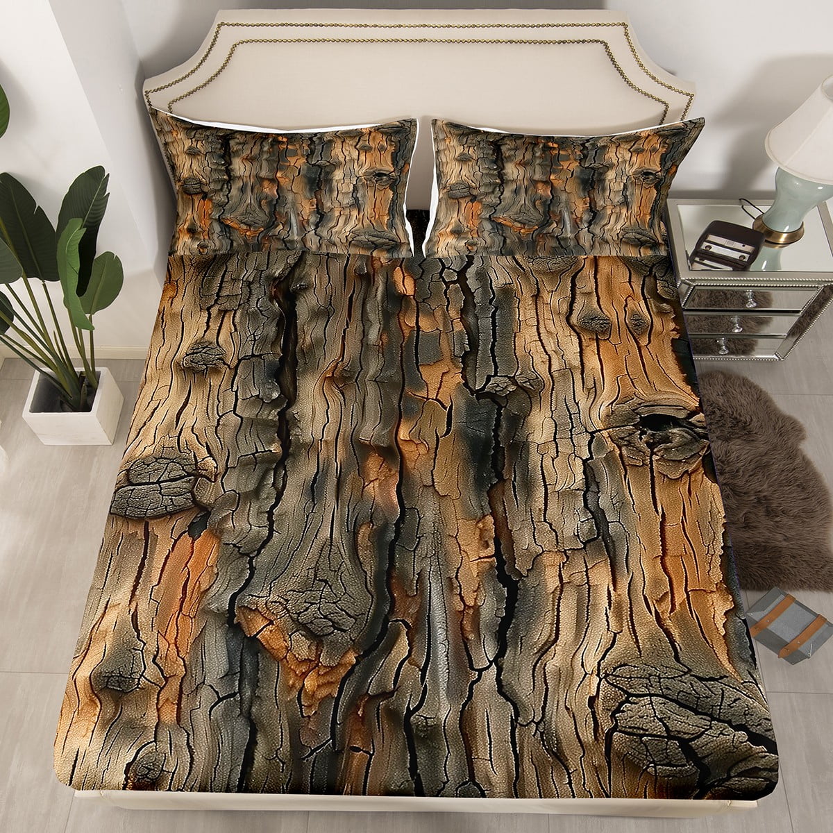 Vintage Bark Bed Sheets Queen Size,Rustic Tree Bark Fitted Sheet ...