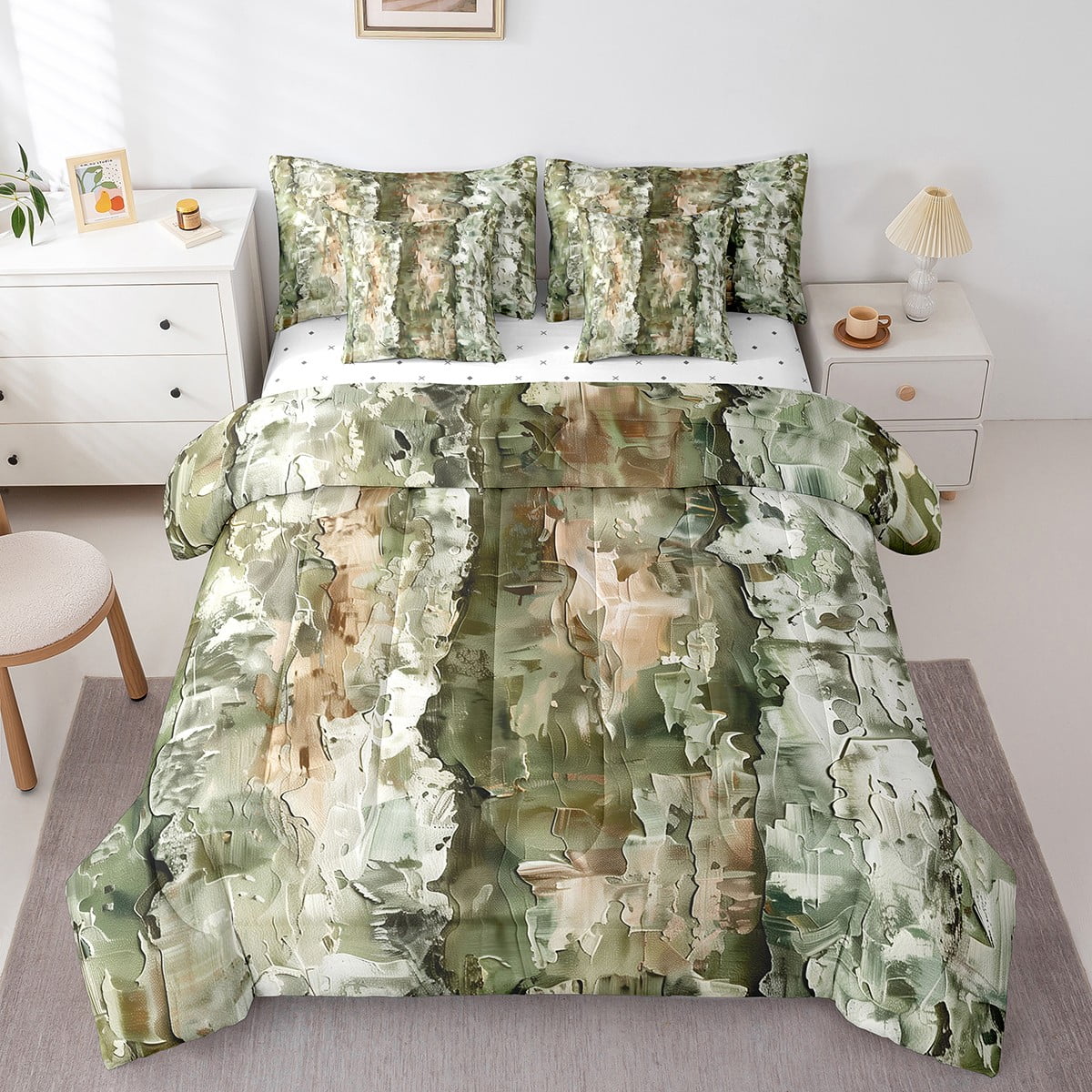 Vintage Bark Bedding Set King Size,Abstract Texture Comforter Set 7 ...