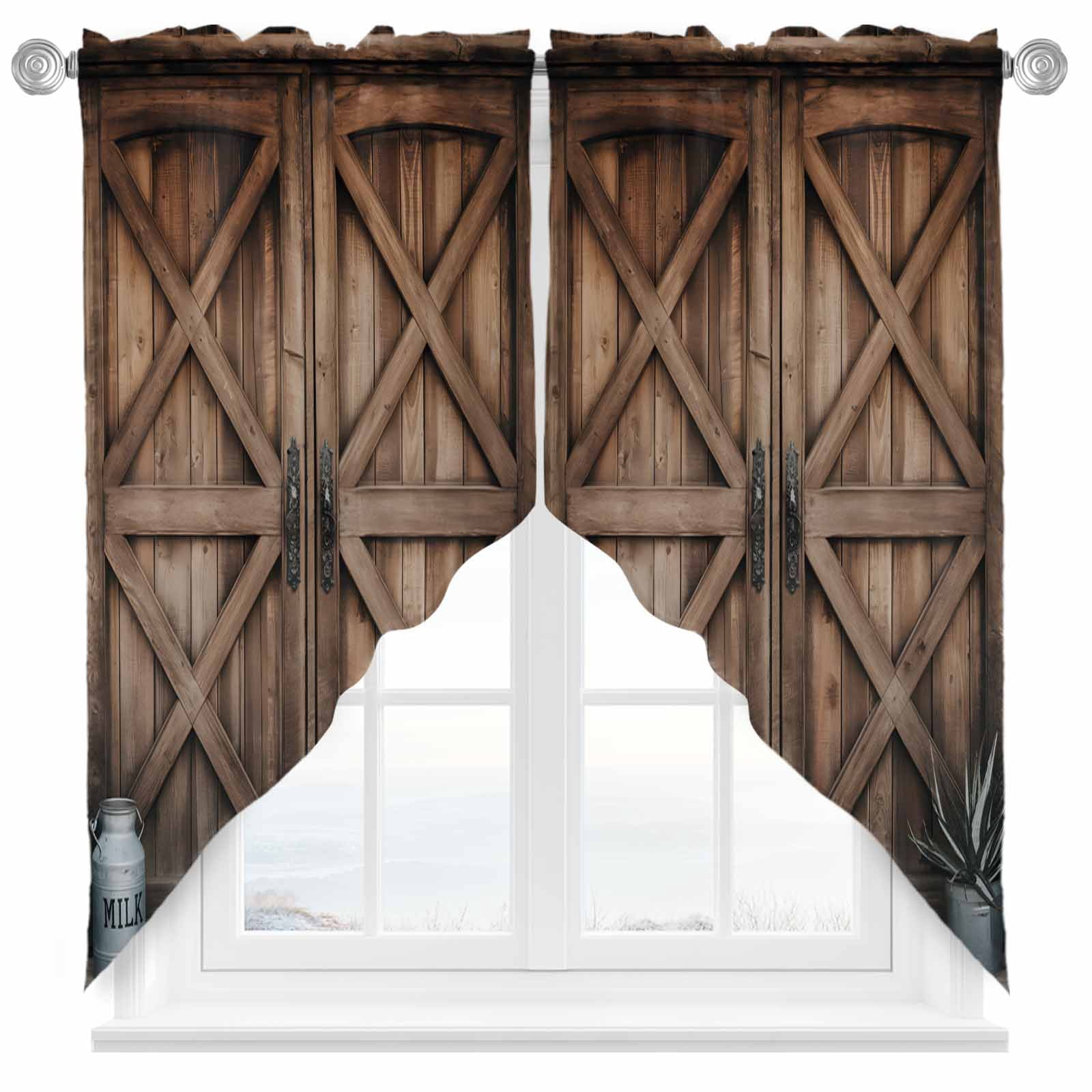 Vintage Barn Door Swag Curtain Valance for Windows, Brown Countryside ...