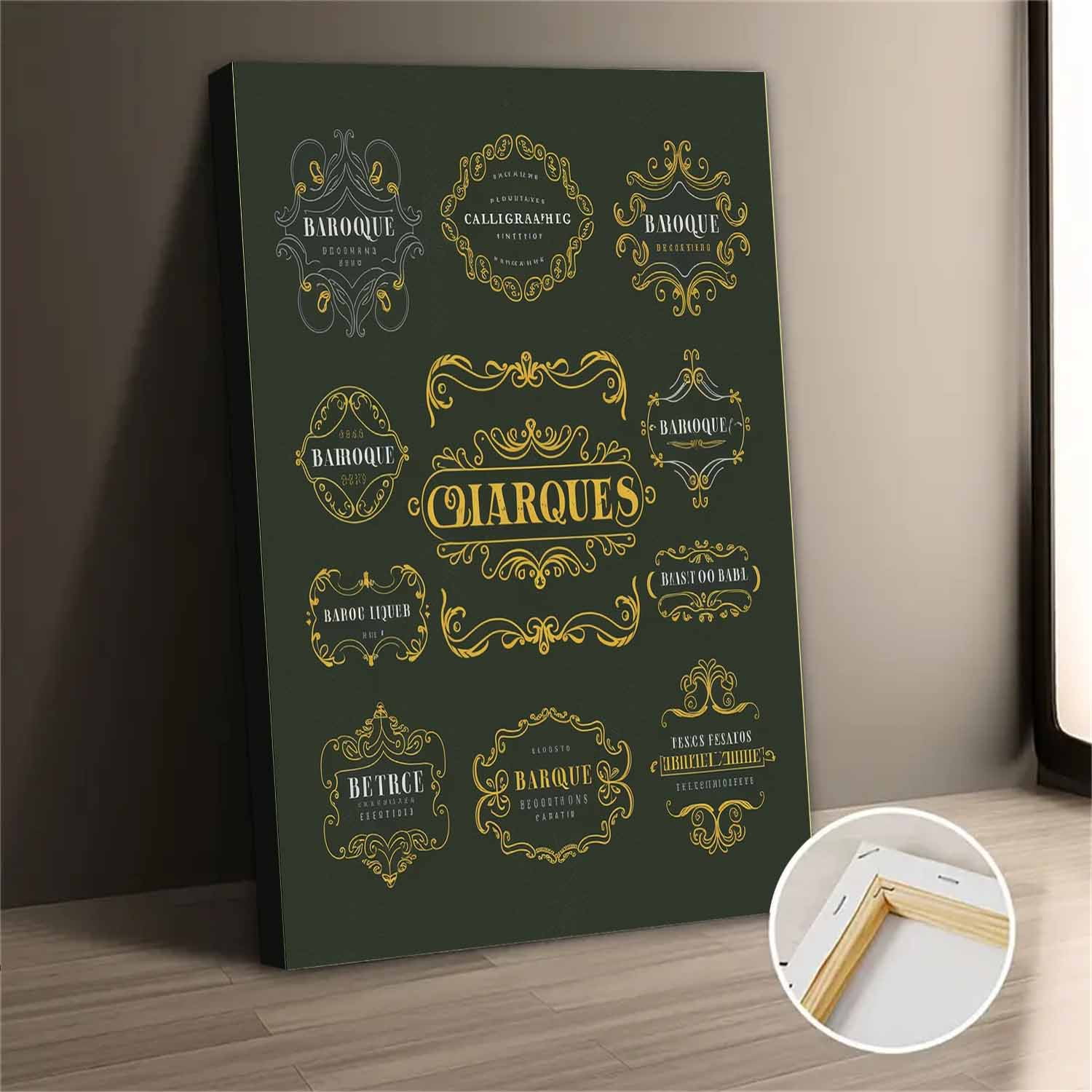 Vintage Baroque Calligraphy Wall Art Canvas Print - Decoration For Home ...