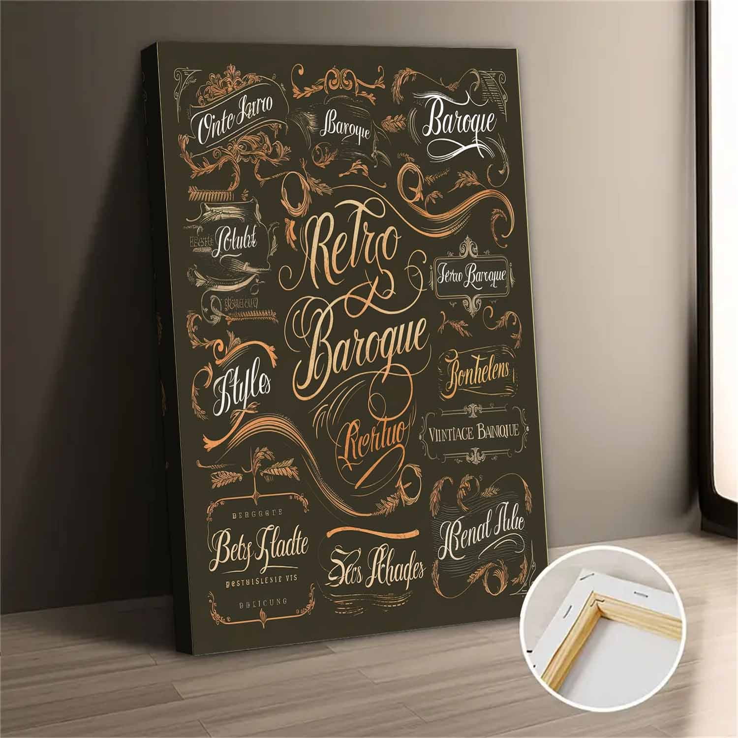 Vintage Baroque Calligraphy Wall Art Canvas Print for Living Room ...