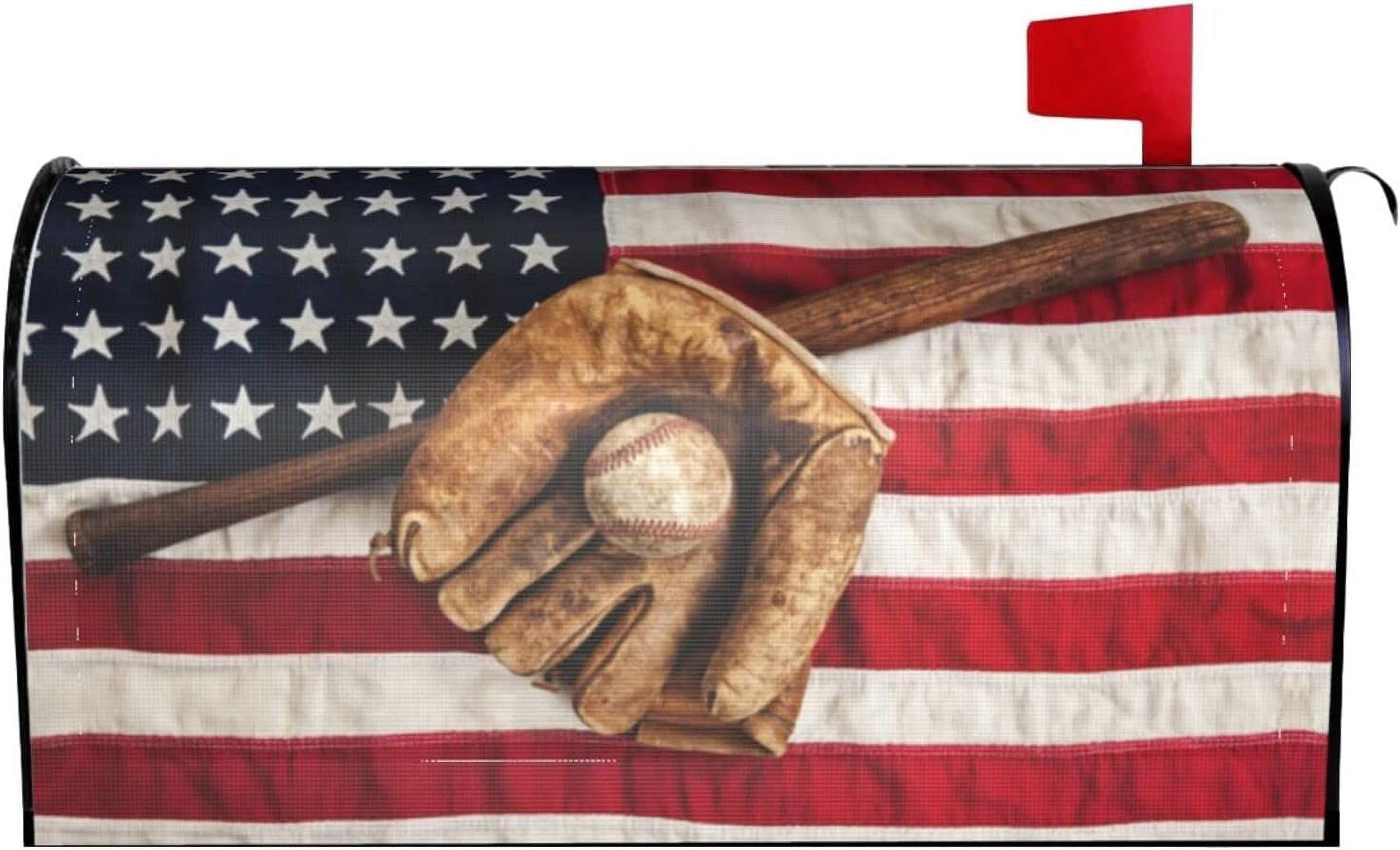 Vintage Baseball Ball Bat Glove On American Flag Mailbox Covers ...