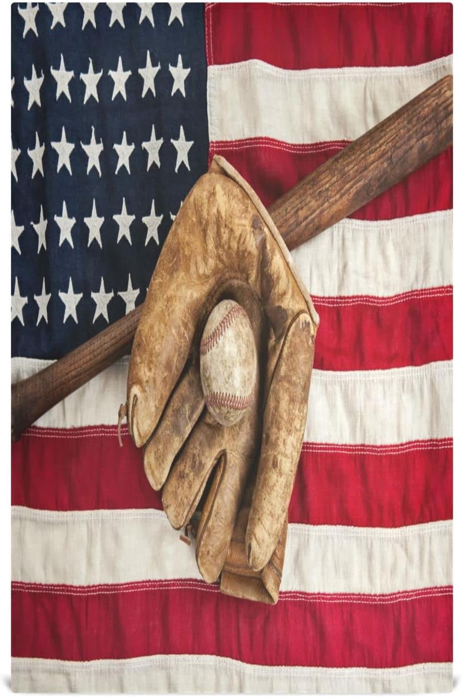 Vintage Baseball Bat Glove Tea Towels Set of 1 Retro American Flag ...