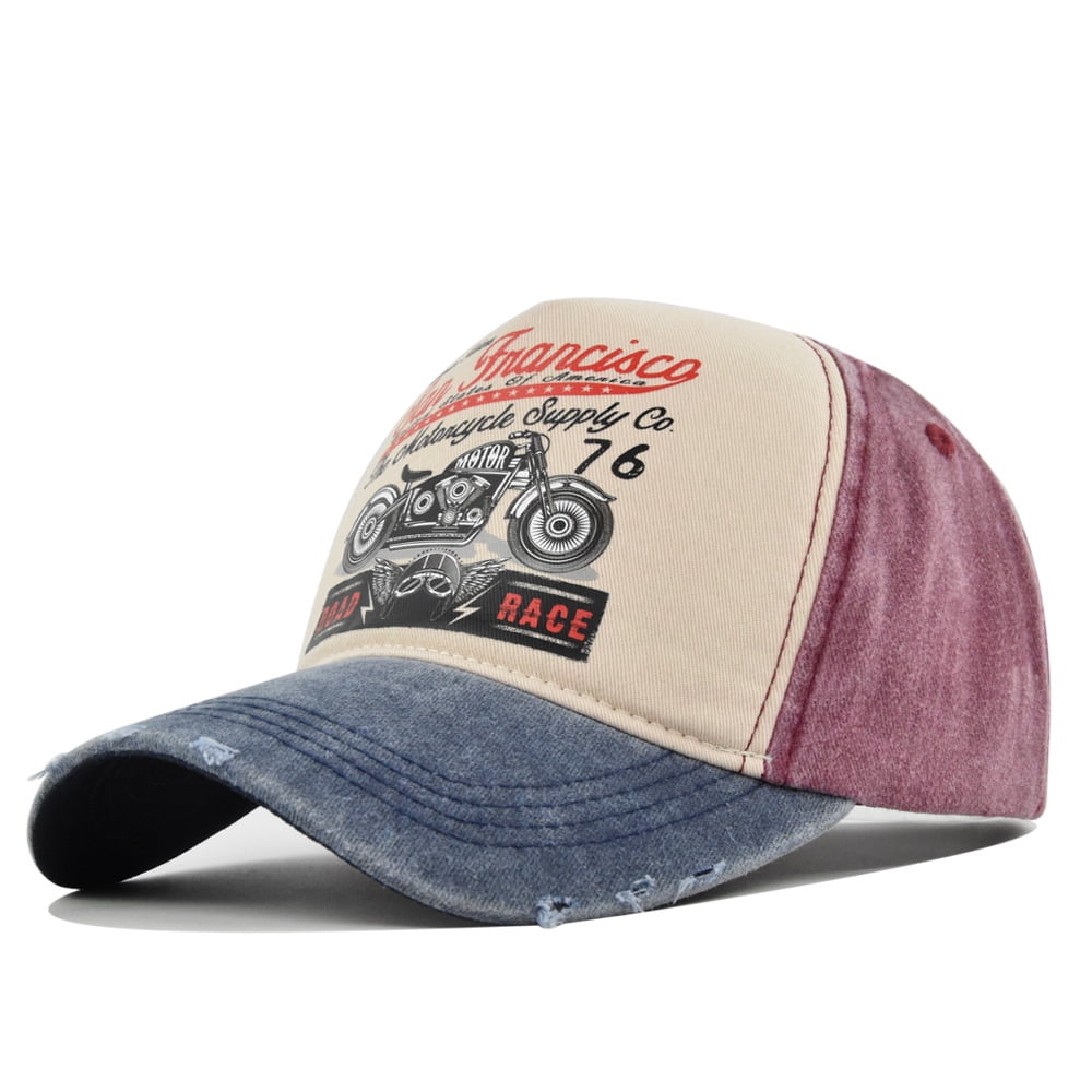 Vintage Baseball Cap Washed Denim Trucker Cap Motorcycle Print Pattern ...