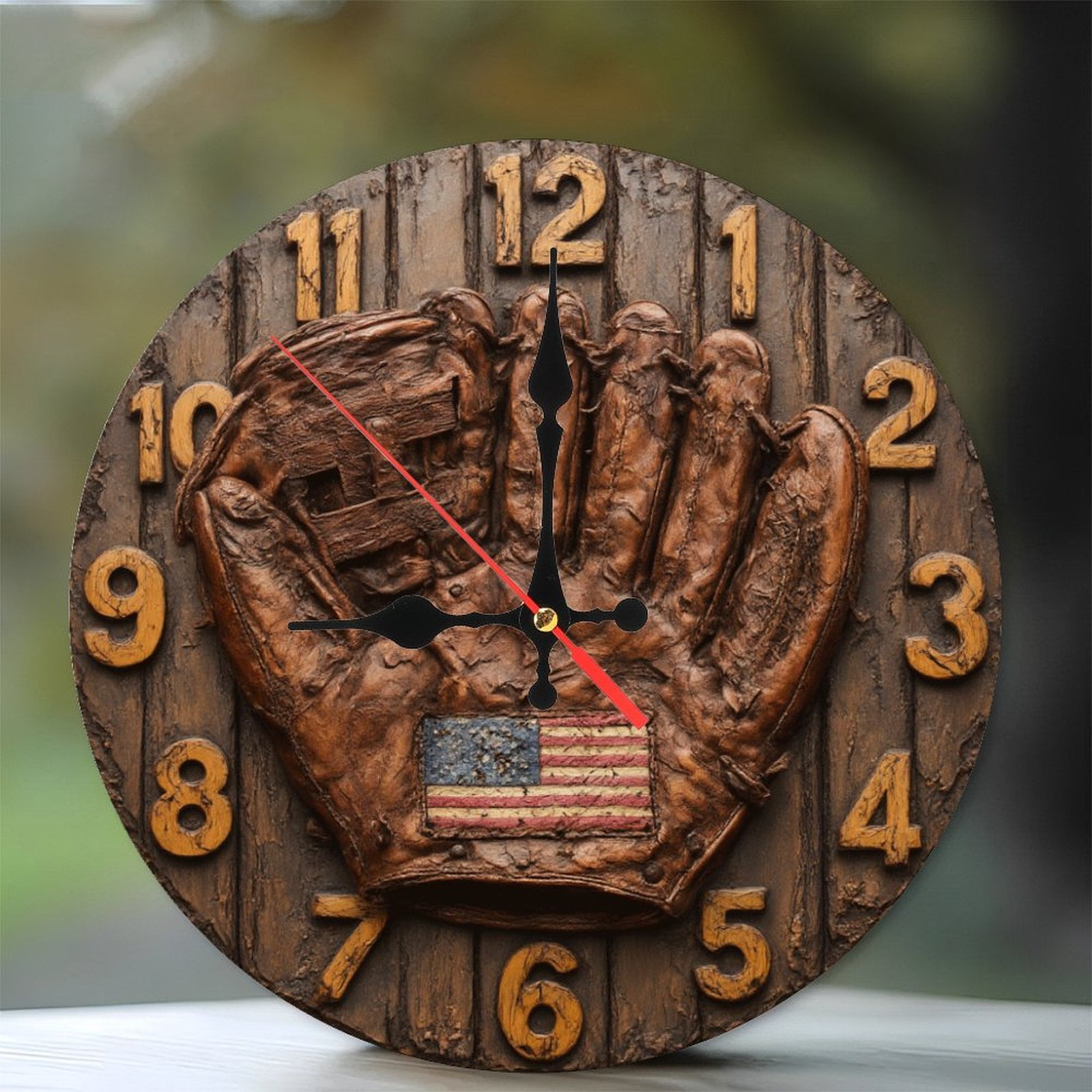 Vintage Baseball Glove Wall Clock American Flag Decor 10-Inch Silent ...