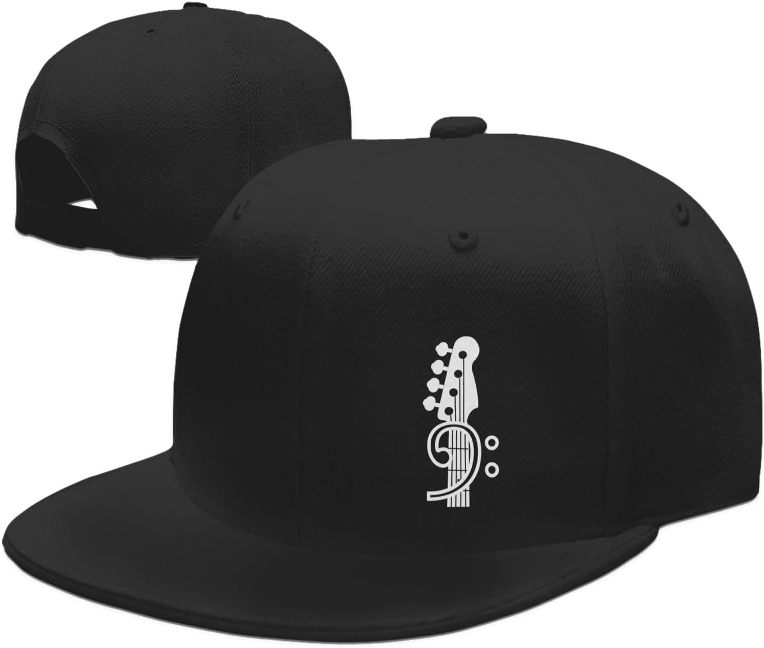 Vintage Bass Clef Bass Guitar Hat Flat Brim Bill Hats Funny Mems Black ...