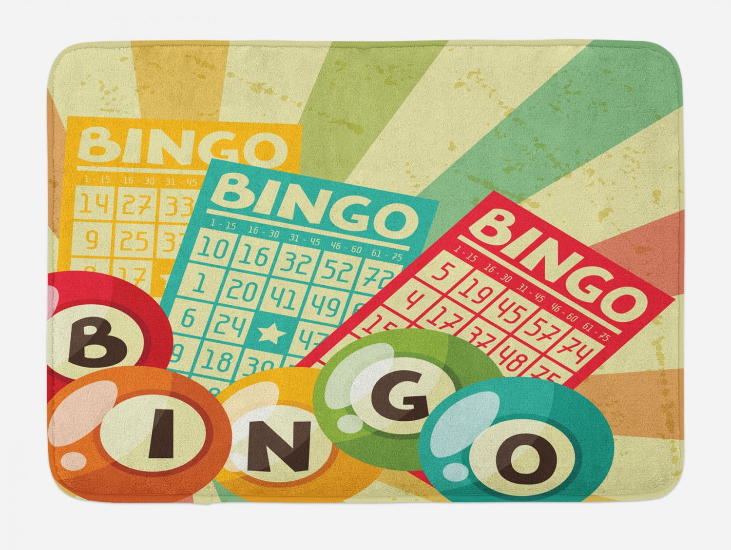 Vintage Bath Mat, Bingo Game with Ball and Cards Pop Art Stylized ...