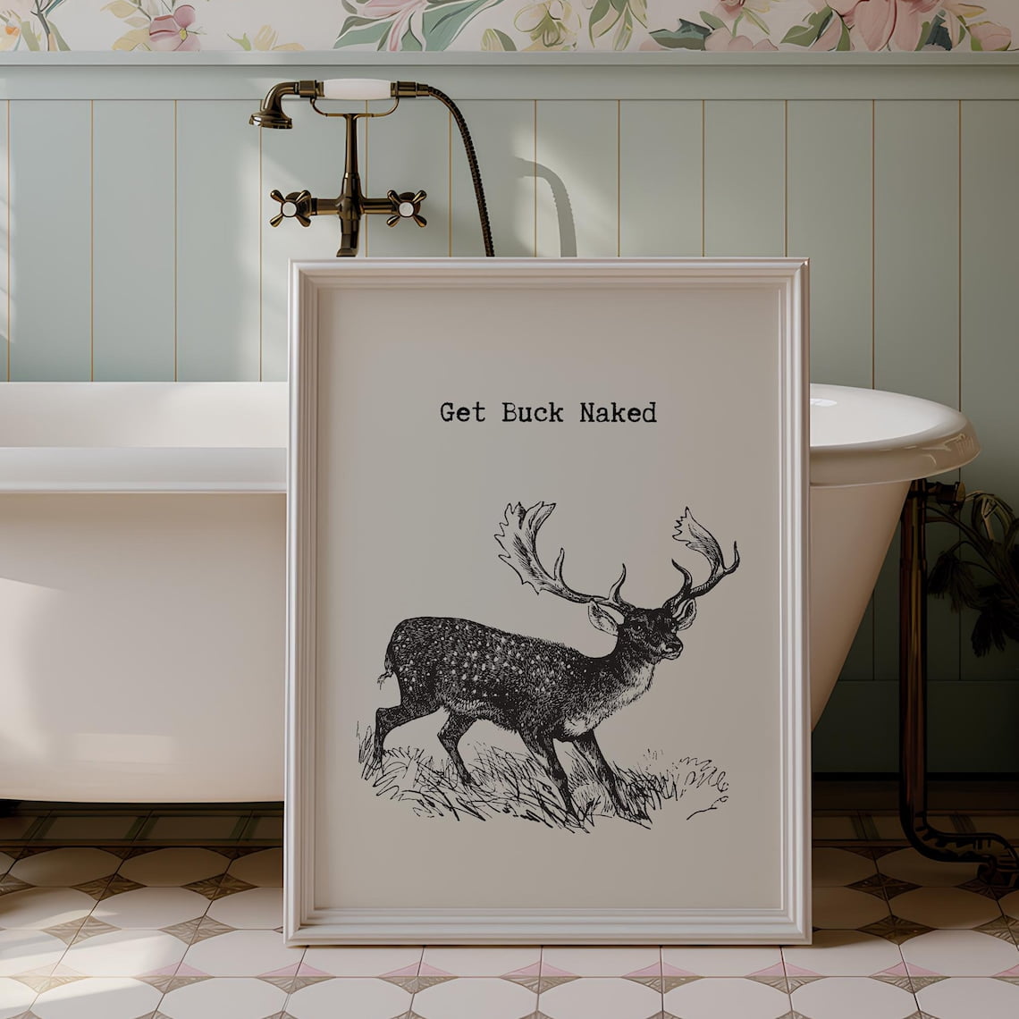 Vintage Bathroom Print, Retro Deer Poster, Minimalist Bath Art, Funny ...