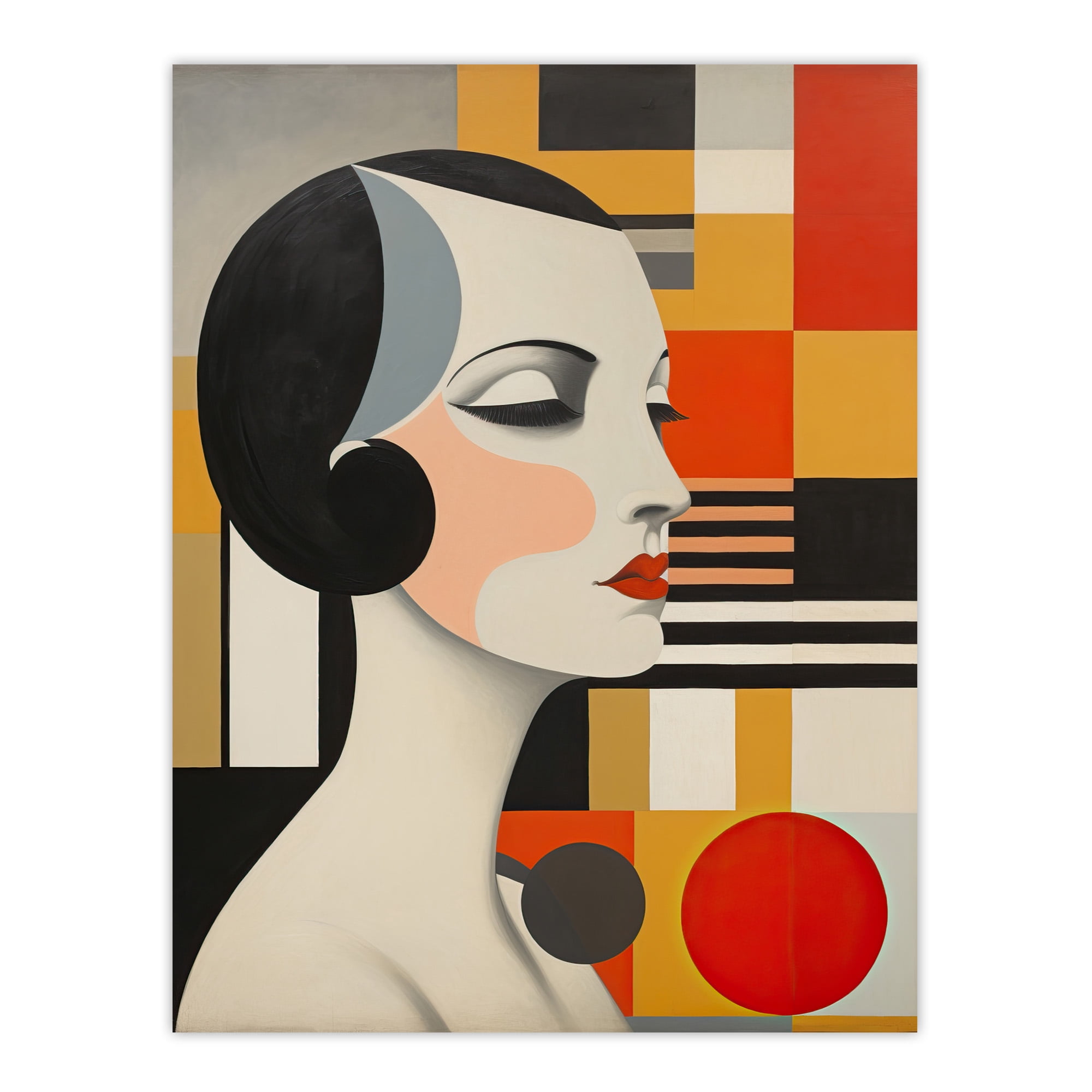 Vintage Bauhaus 1920s Portrait Oil Painting Geometric Shapes and ...