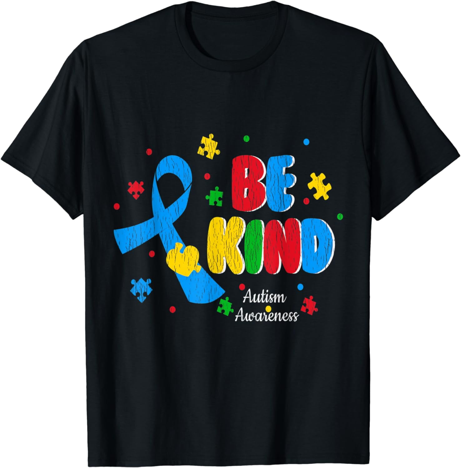 Vintage Be Kind Love Autistic Kids Autism Awareness Ribbon T-Shirt ...
