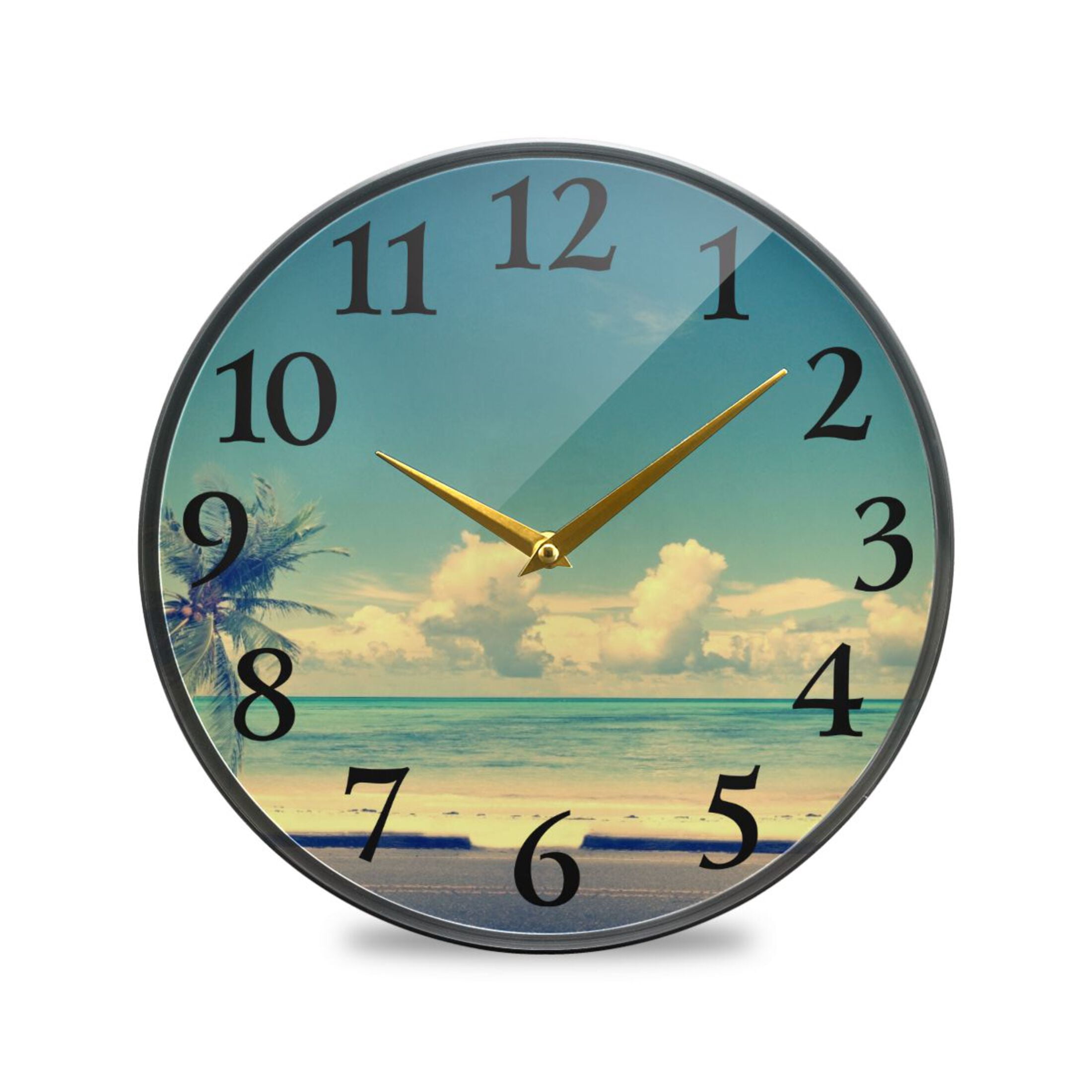 Vintage Beach Blue Sky Wall Clocks Battery Operated 9.5 Inch Round ...