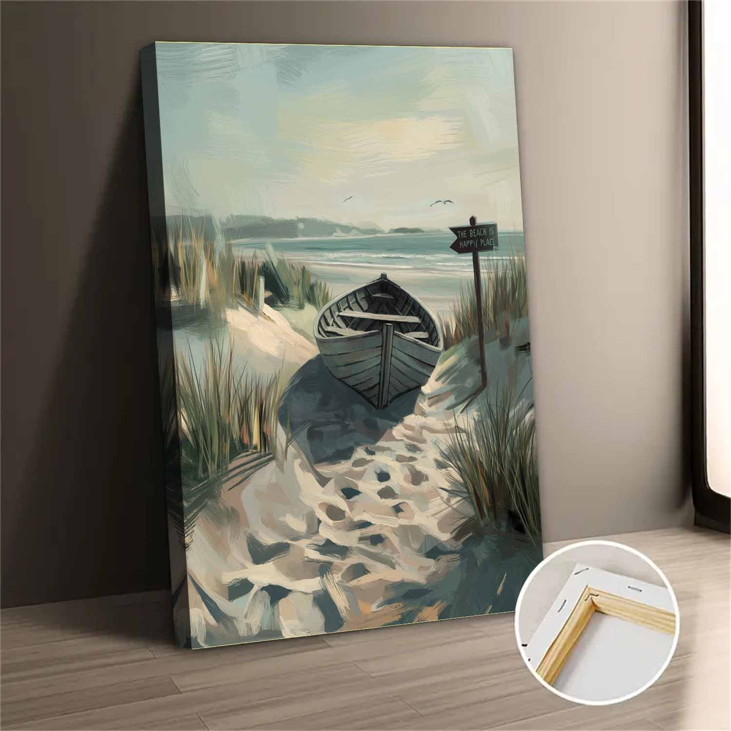 Vintage Beach Boat Canvas Wall Art Print for Bedroom Living Room Home ...
