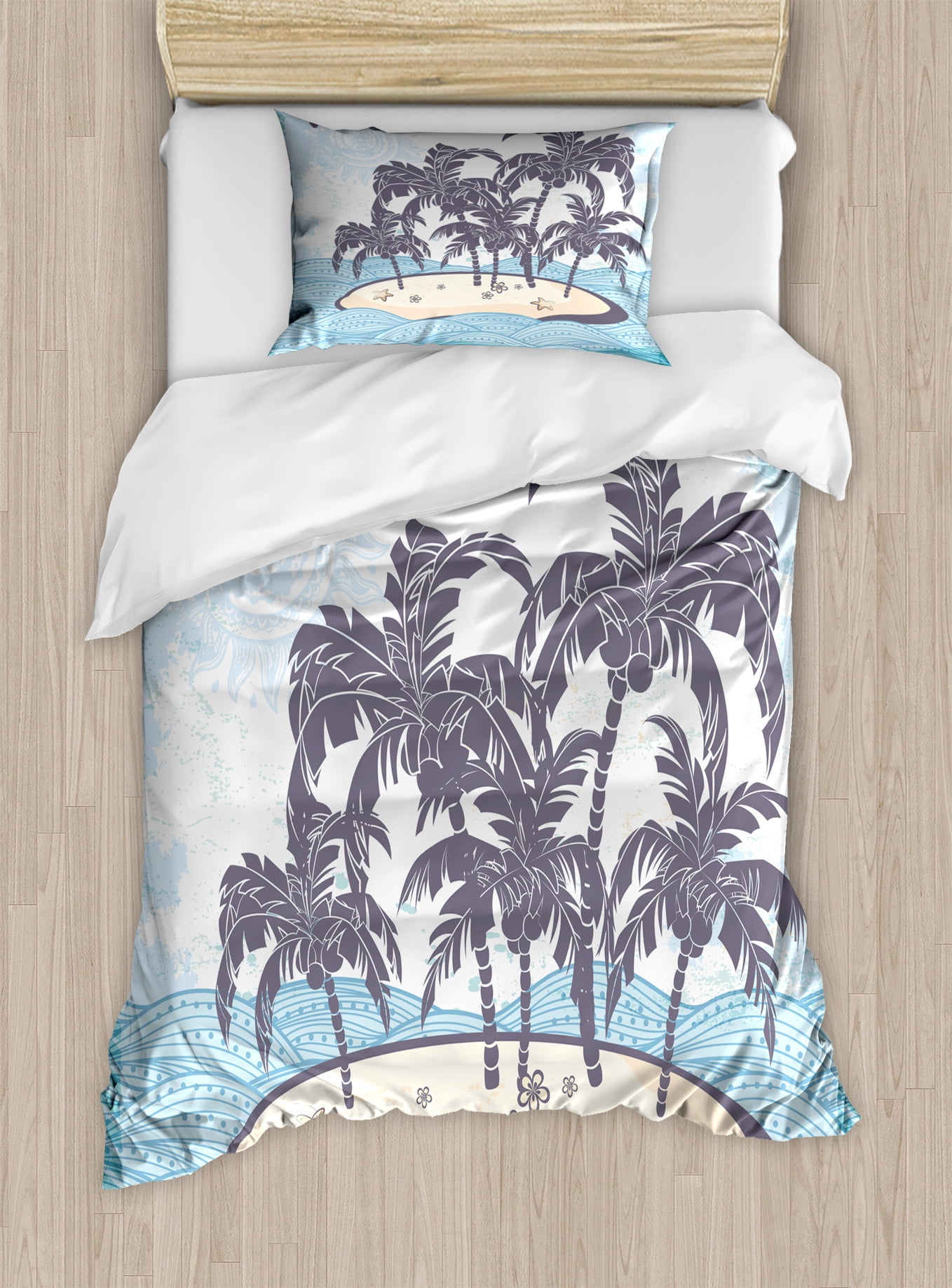 Vintage Beach Duvet Cover Set, Illustration Aloha Themed Hawaiian ...