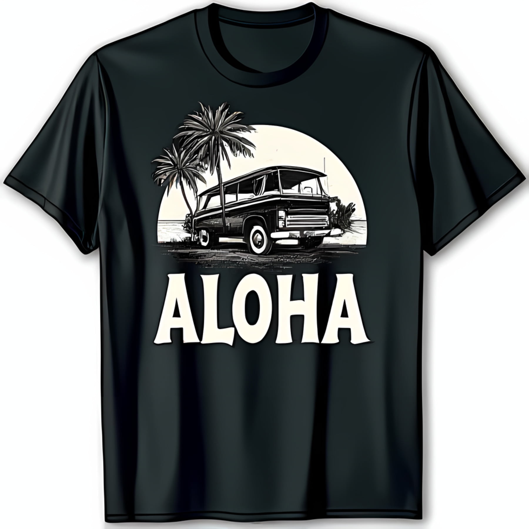 Vintage Beach Graphic Black T-Shirt with ALOHA Design for Ocean Lovers - Walmart.com