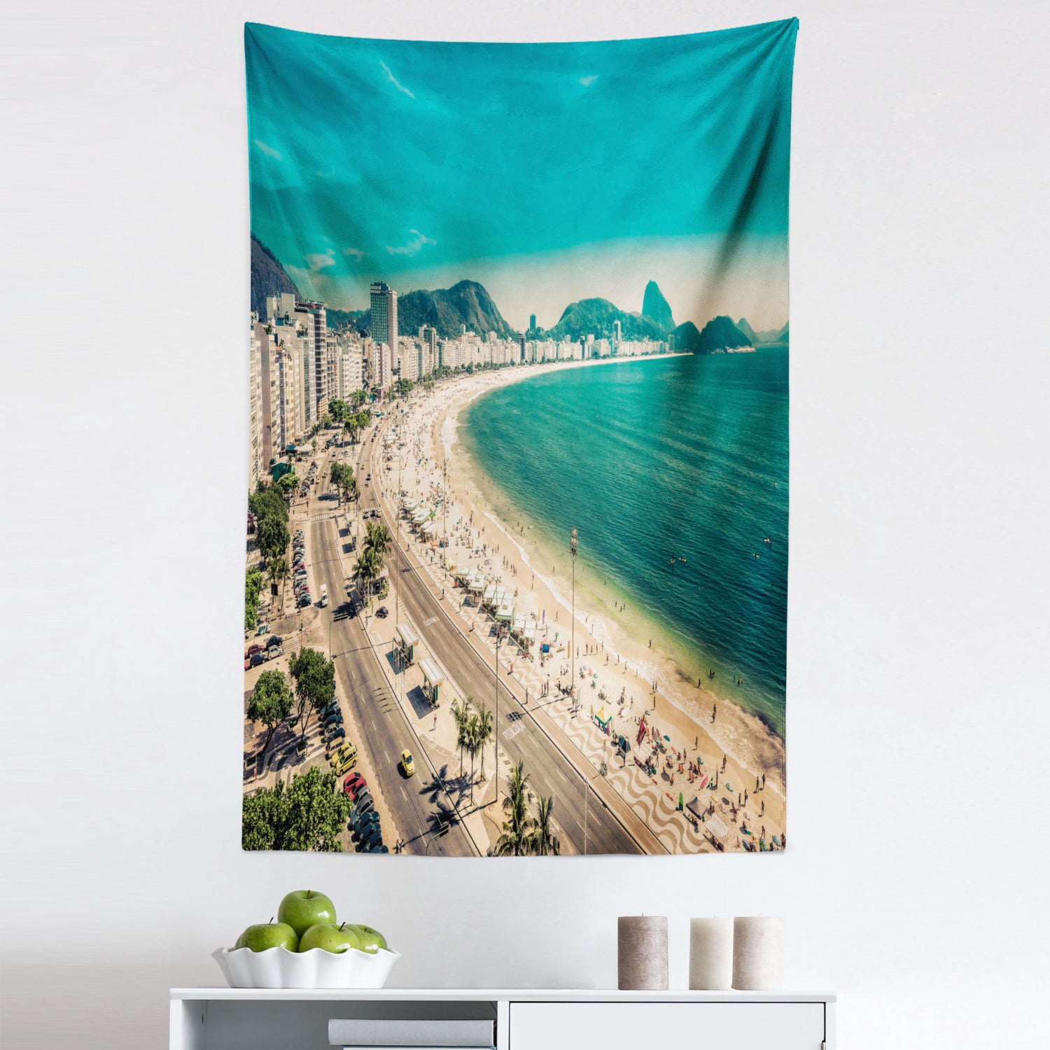 Vintage Beach Tapestry, Copacabana Beach Ipanema Sugar Loaf Mountain in ...