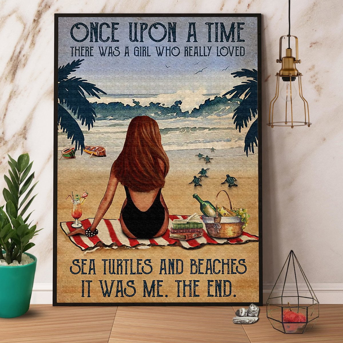 Vintage Beach There Was A Girl Who Really Loved Sea Turtles And Beaches Paper Poster No Frame ...