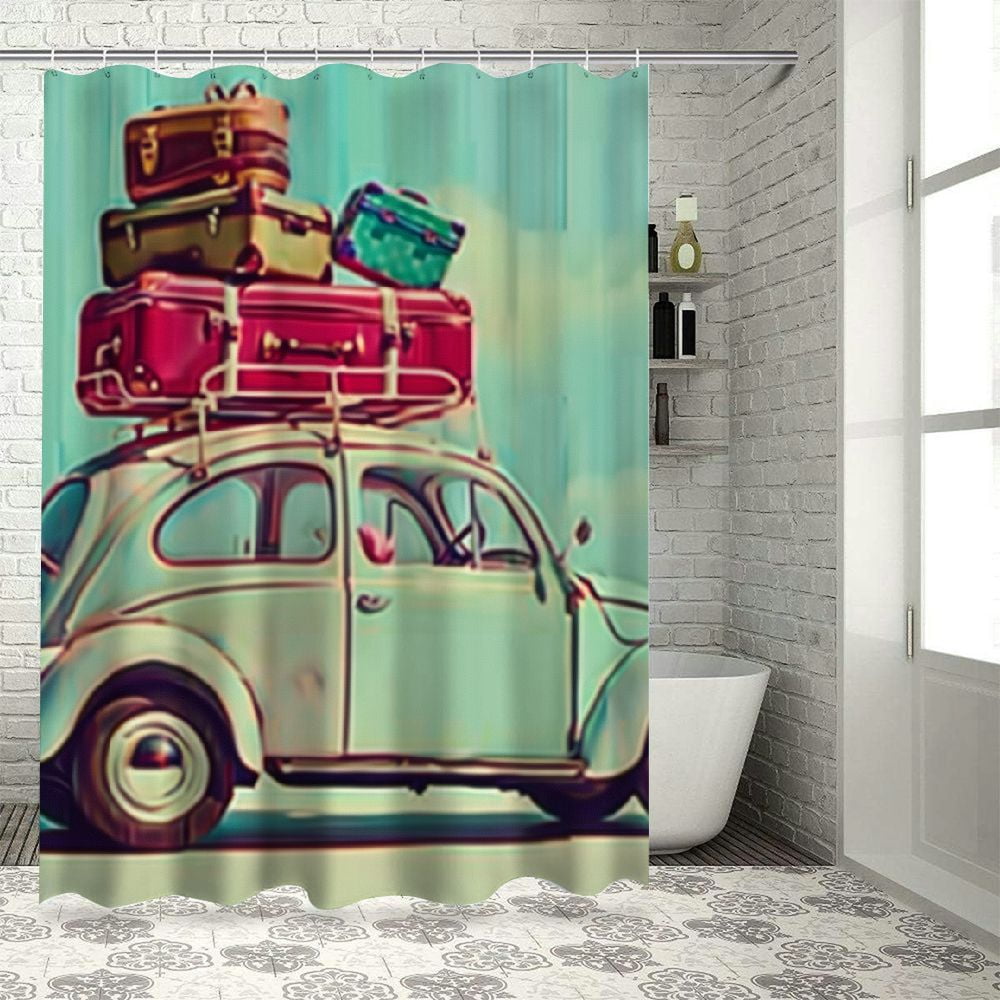 Vintage Beach Van Shower Curtain Set Retro Vintage Car Bathroom ...
