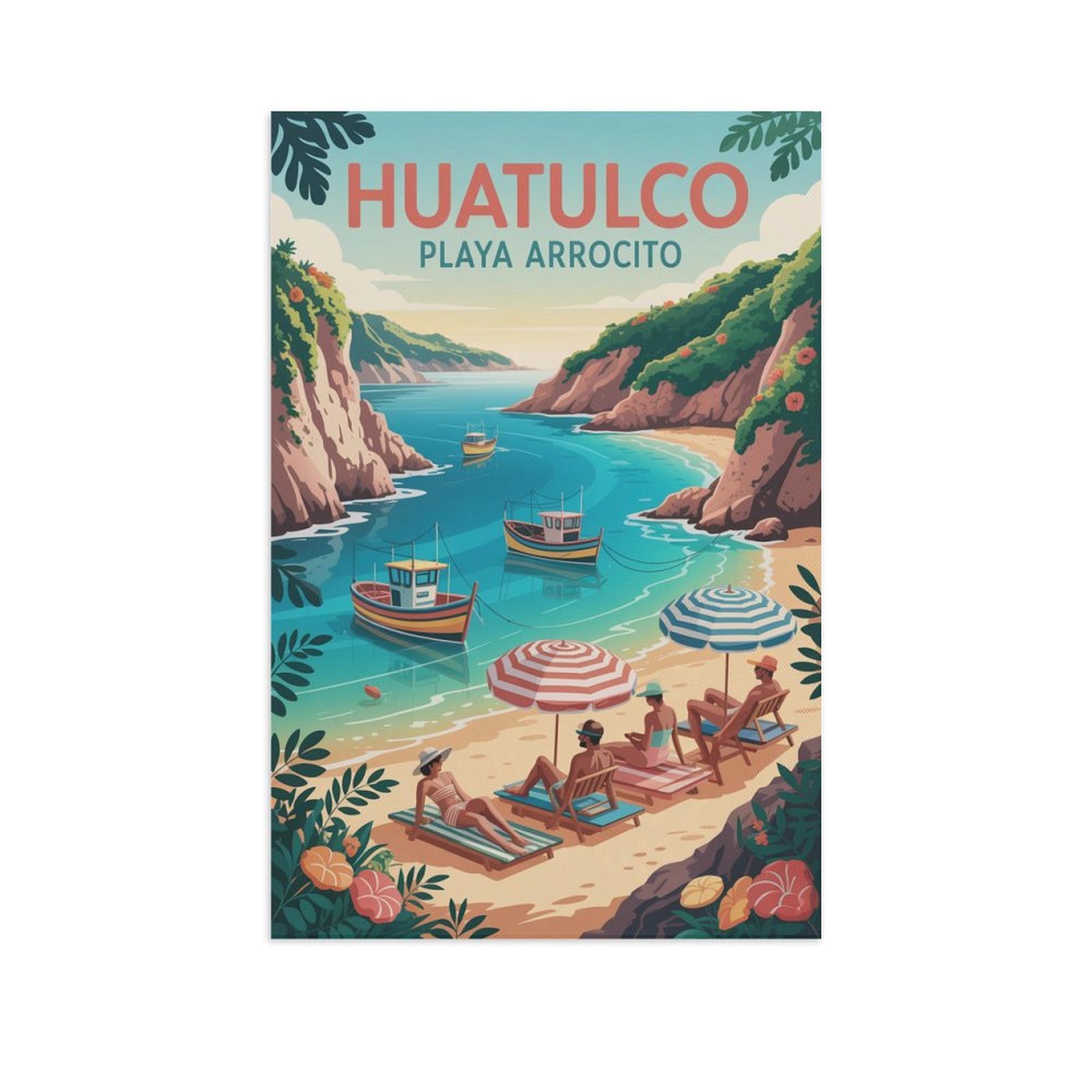 Vintage Beach Wall Art Playa Arrocito Huatulco Mexico Retro Travel ...