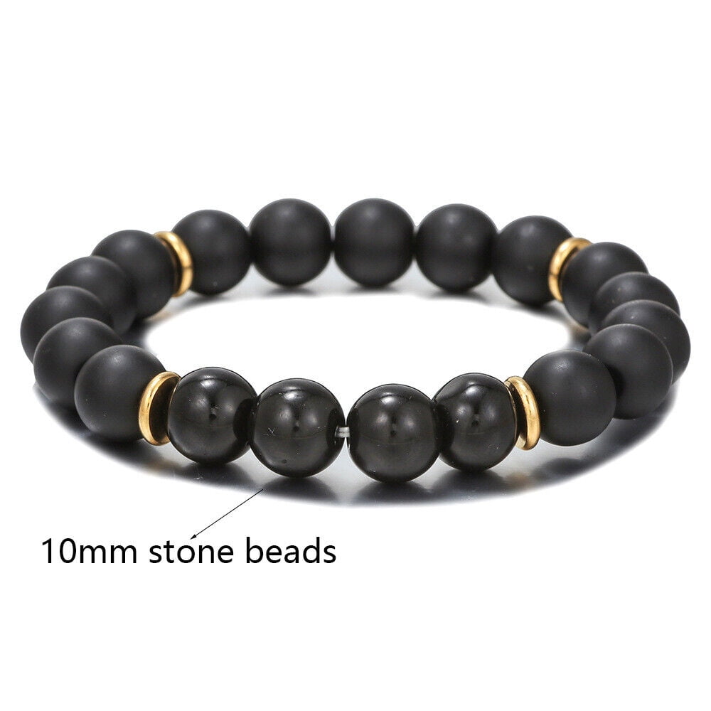 Vintage Bead Bracelet for Men Natural volcanic snow stone bead couple ...