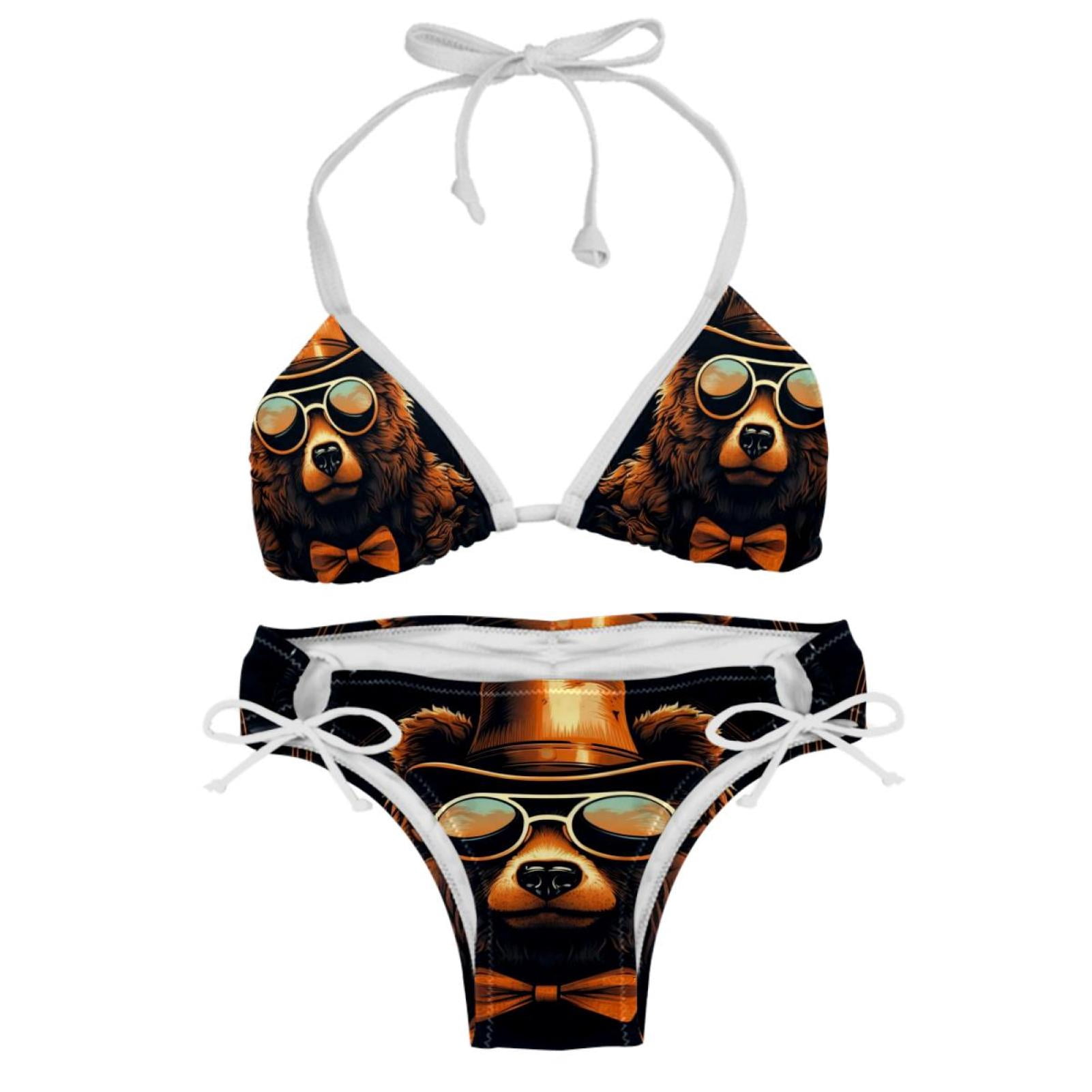 Vintage Bear Bikini Set Swim Suit Detachable Sponge Adjustable Strap ...