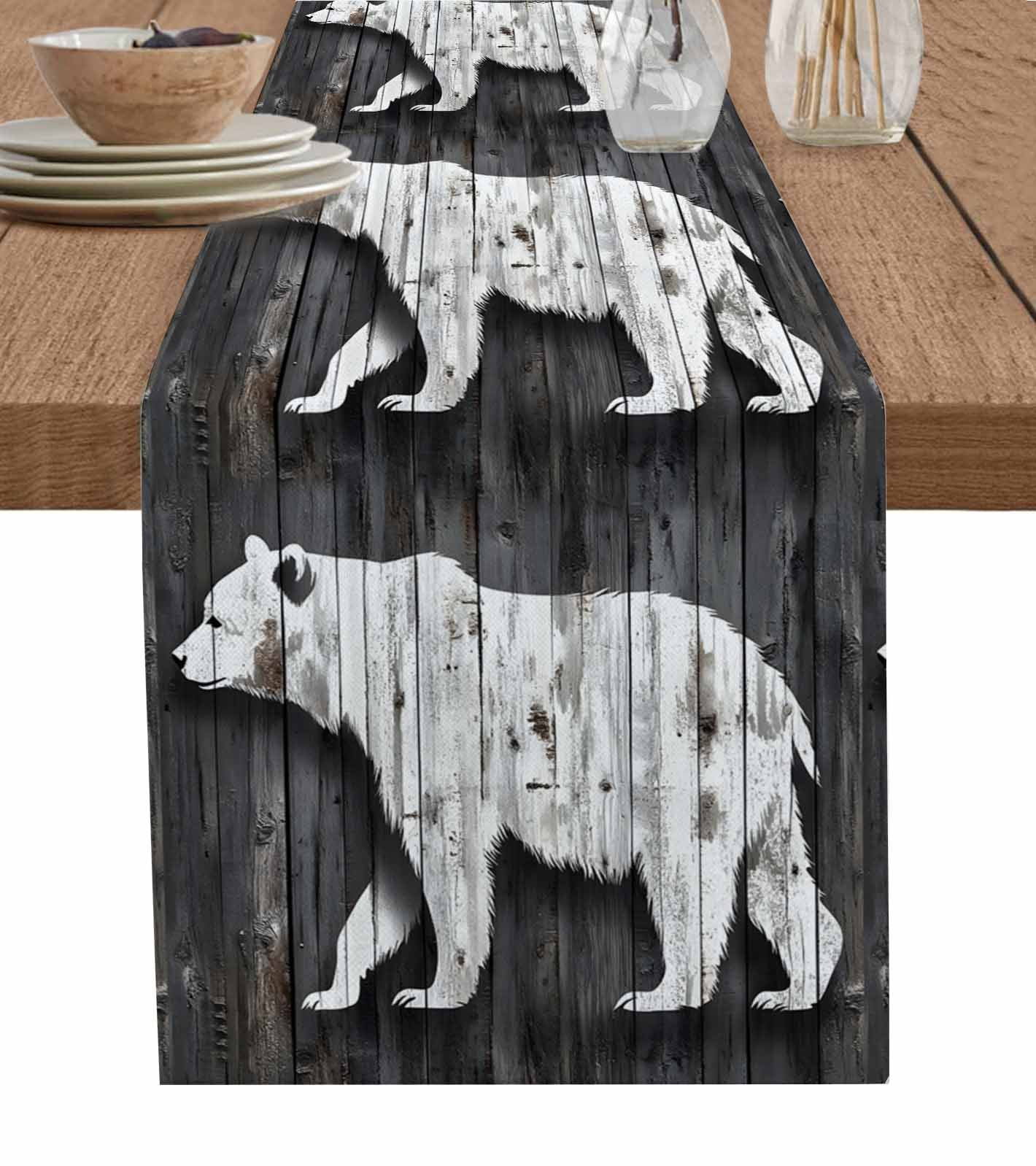 Vintage Bear Burlap Cotton Table Runner 13x36 Inches Short, Retro ...
