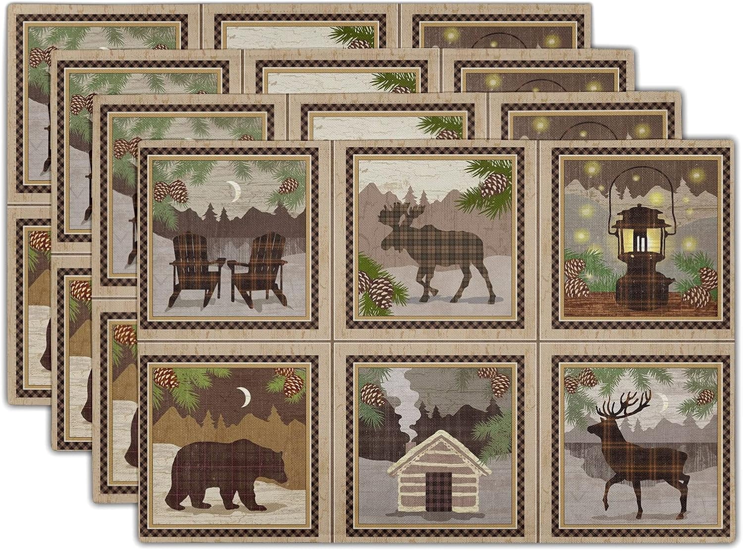 Vintage Bear Deer Placemats Rustic Wildlife Moose Forest Animal Cabin ...