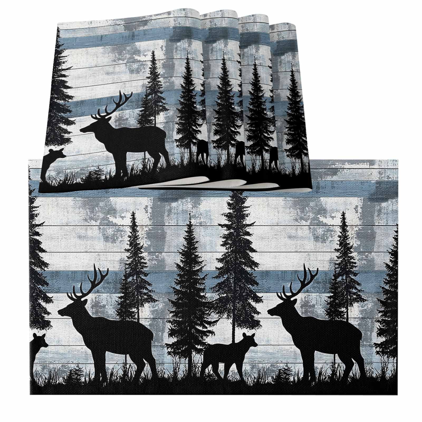 Vintage Bear Placemats for Dinning Table Set of 6, Farmhouse Trees Mist ...