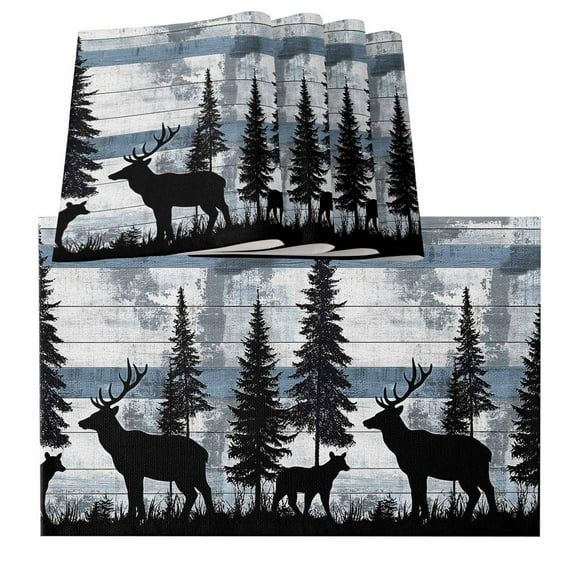 Vintage Bear Placemats for Dinning Table Set of 6, Farmhouse Trees Mist ...