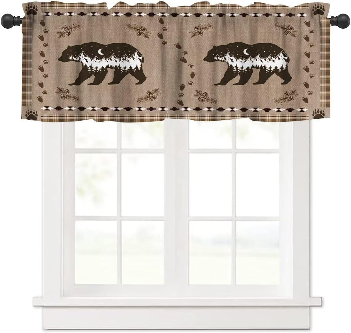 Vintage Bear Window Valance Curtain, Retro Wild Animal Cabin Country ...