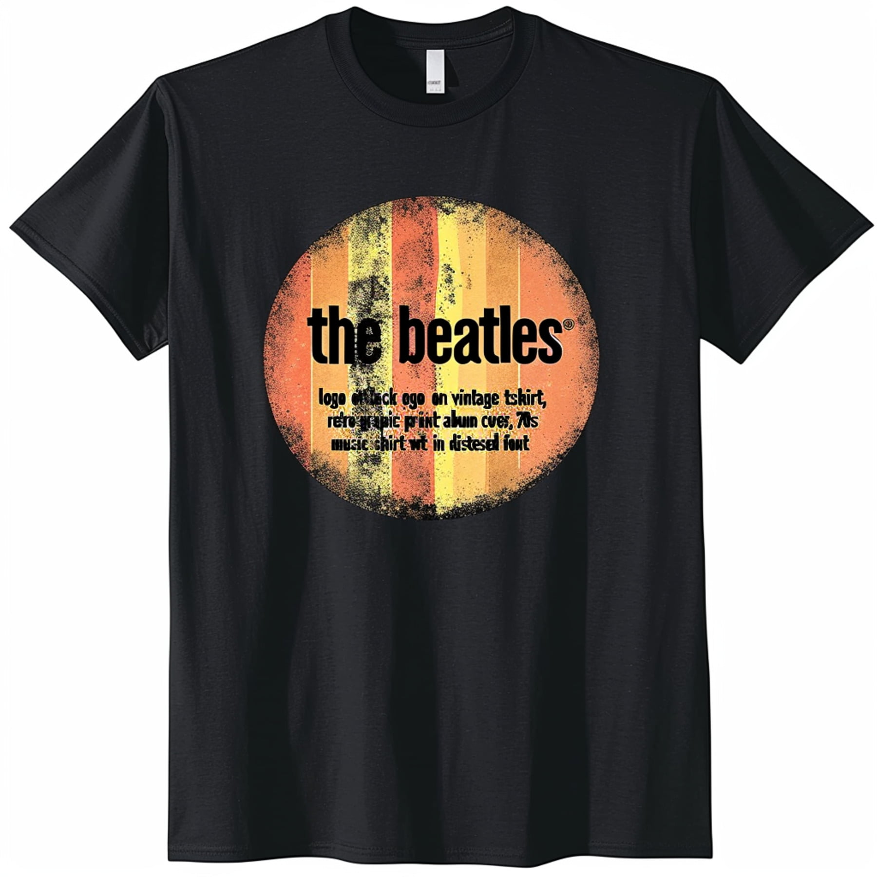 Vintage Beatles Logo Black TShirt Retro Sunset Design 70s Music Style ...