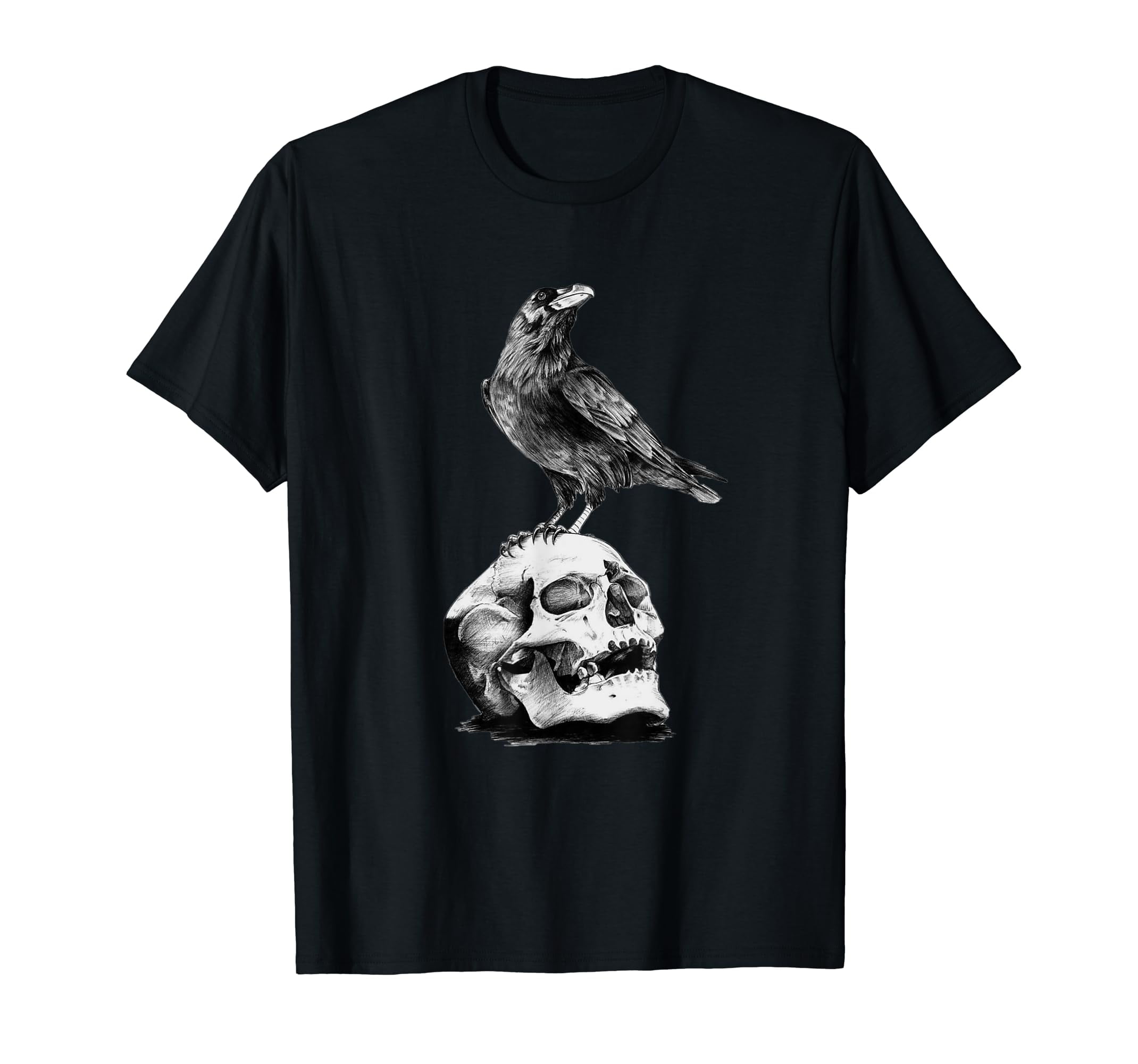 Vintage Beautiful Black Crow Raven Bird & skull T-Shirt - Walmart.com