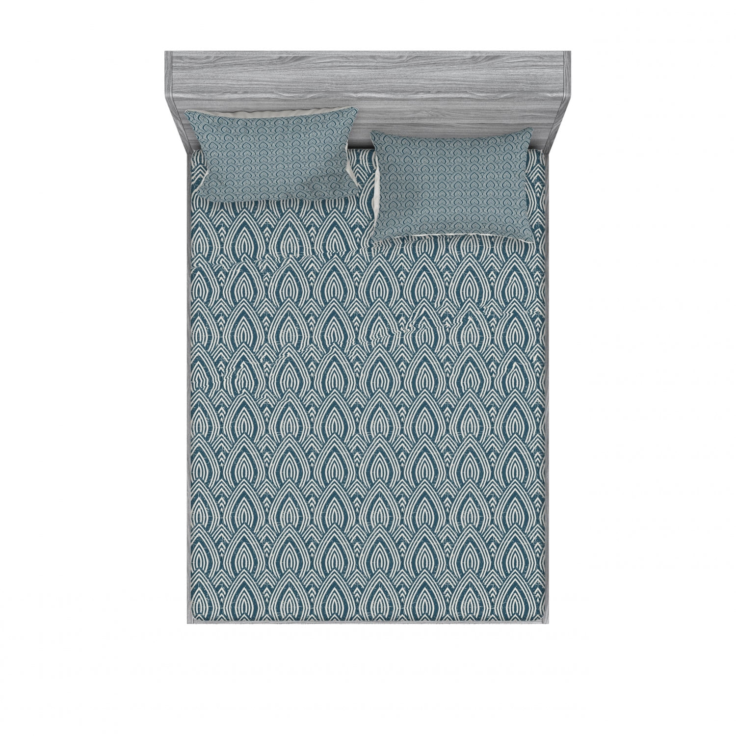 Vintage Bedding Set with Sheet & Covers, Curved Repeating Lines Scale ...