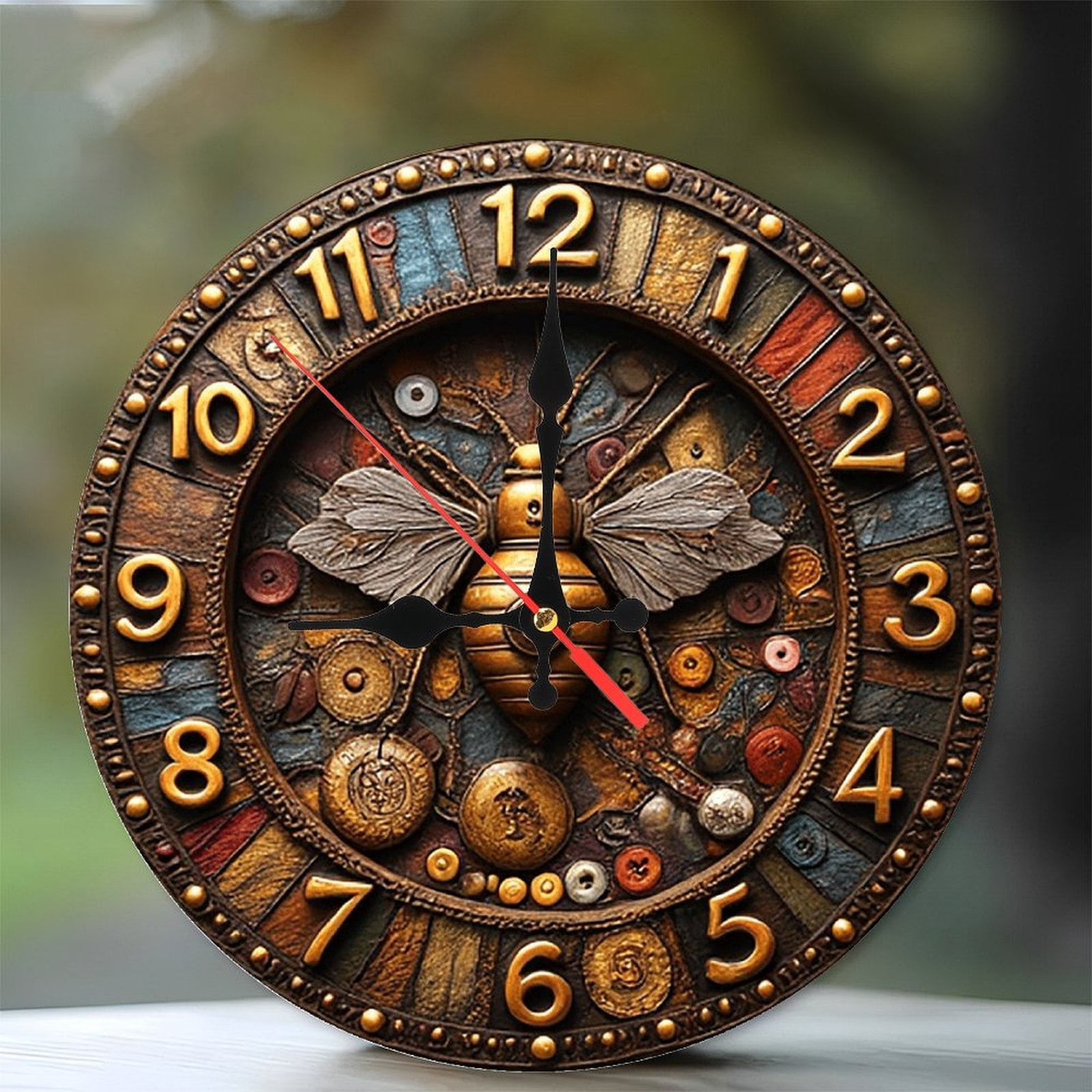 Vintage Bee Clock Wall Decor Home Art 10-Inch Silent Wooden Wall Clock ...