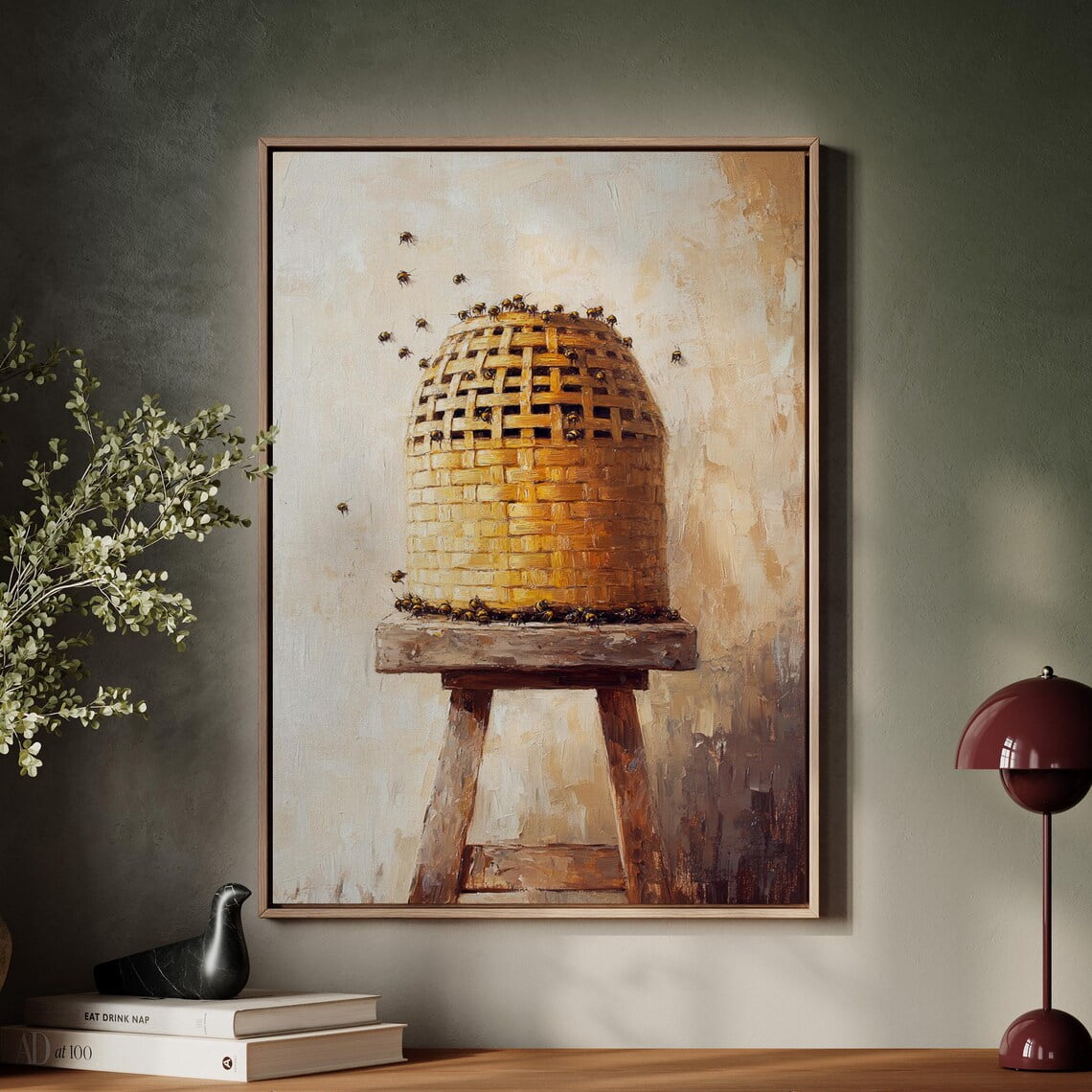 Vintage Beehive Painting, Rustic Farmhouse Bee Art, Beekeeping Wall ...