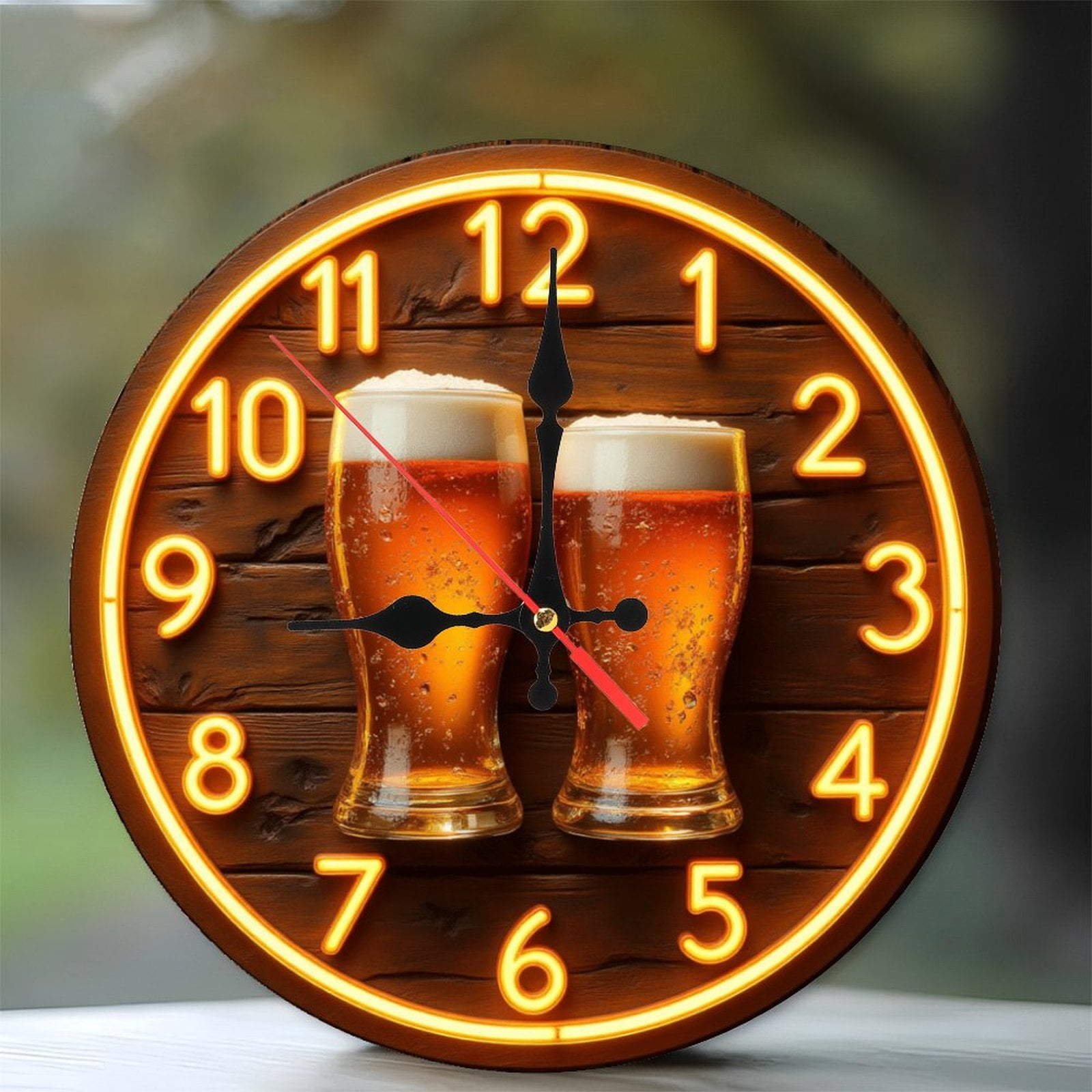 Vintage Beer Clock Wall Decor with Led Light 10-Inch Silent Wooden Wall ...