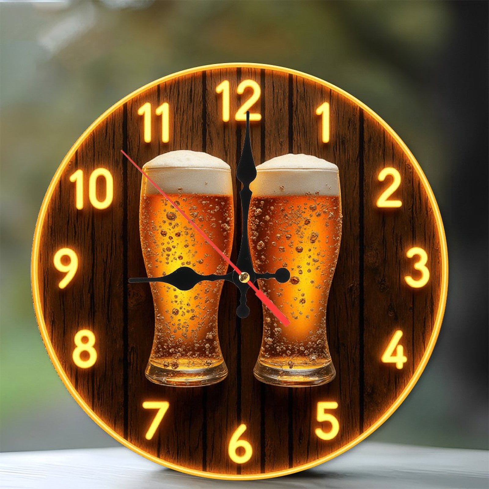 Vintage Beer Tap Clock with Illuminated Design 10-Inch Silent Wooden ...