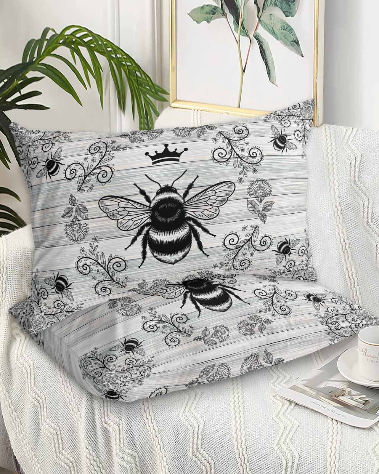 Vintage Bees Crowns Queen Pillow Cases Set of 2 - Microfiber Bed Throw ...