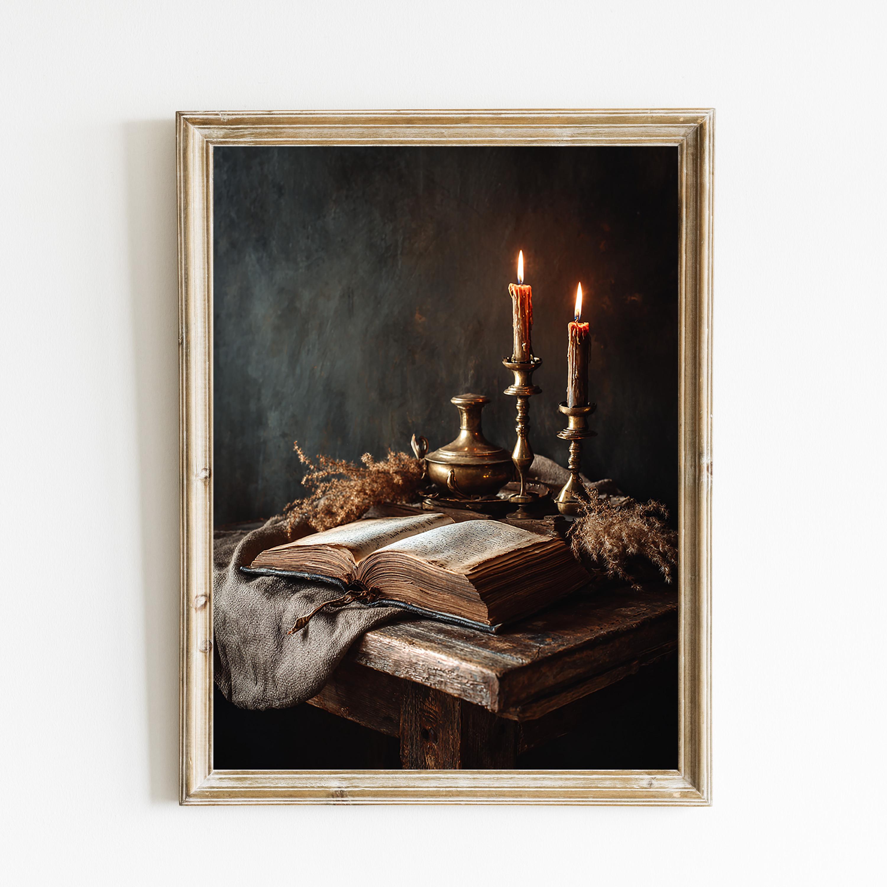 Vintage Bible In Candlelight Dark Rustic Wall Art Poster Warm English ...