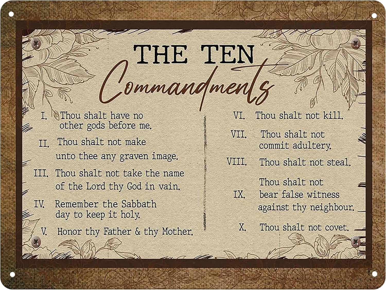 Vintage Bible Quotes Decor Metal Sign - The Ten Commandments Wall Art ...