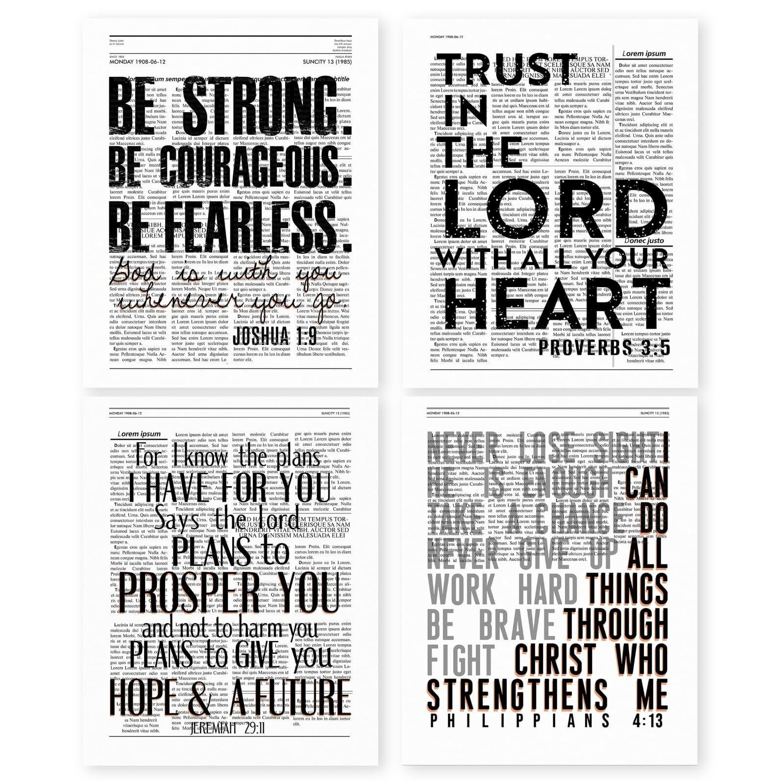 Vintage Bible Verses Christian Office Wall Art Poster Set of 4 ...