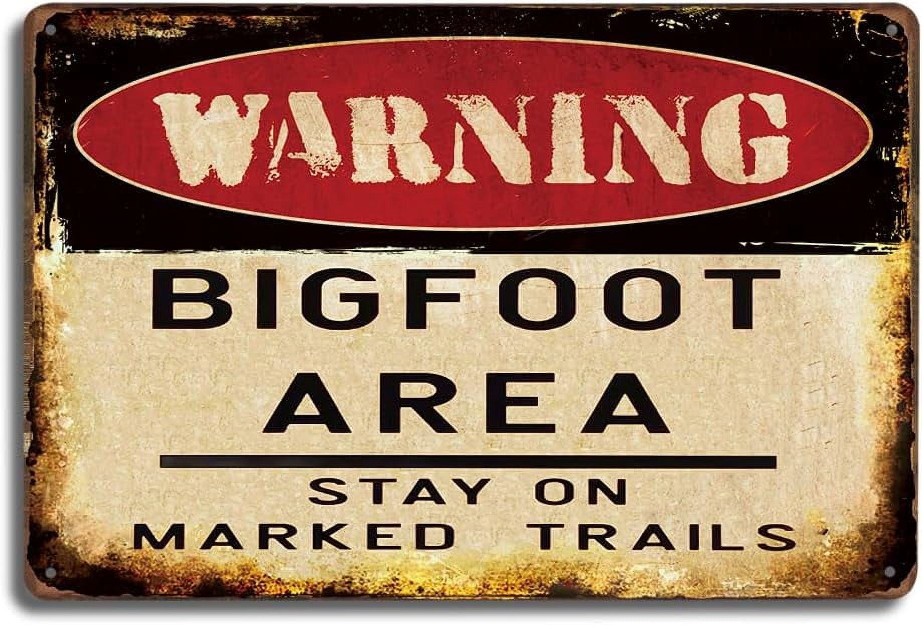 Vintage Bigfoot Warning Metal Tin Sign 12x8 Inch - Rustic Wall Decor ...