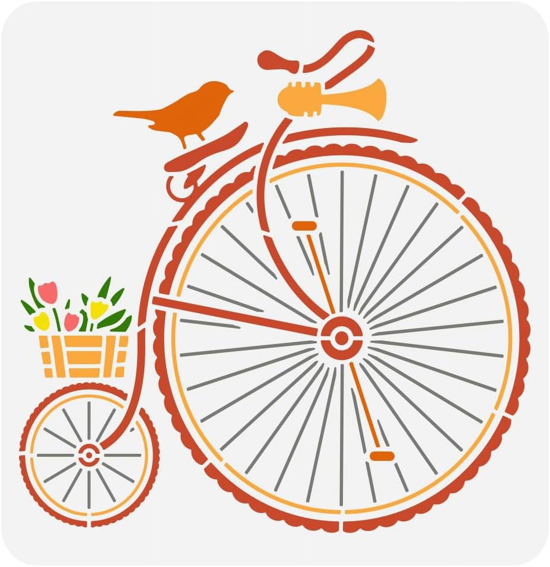Vintage Bike Painting Stencil 11.8x11.8 inch Big Wheel Bicycle Drawing ...