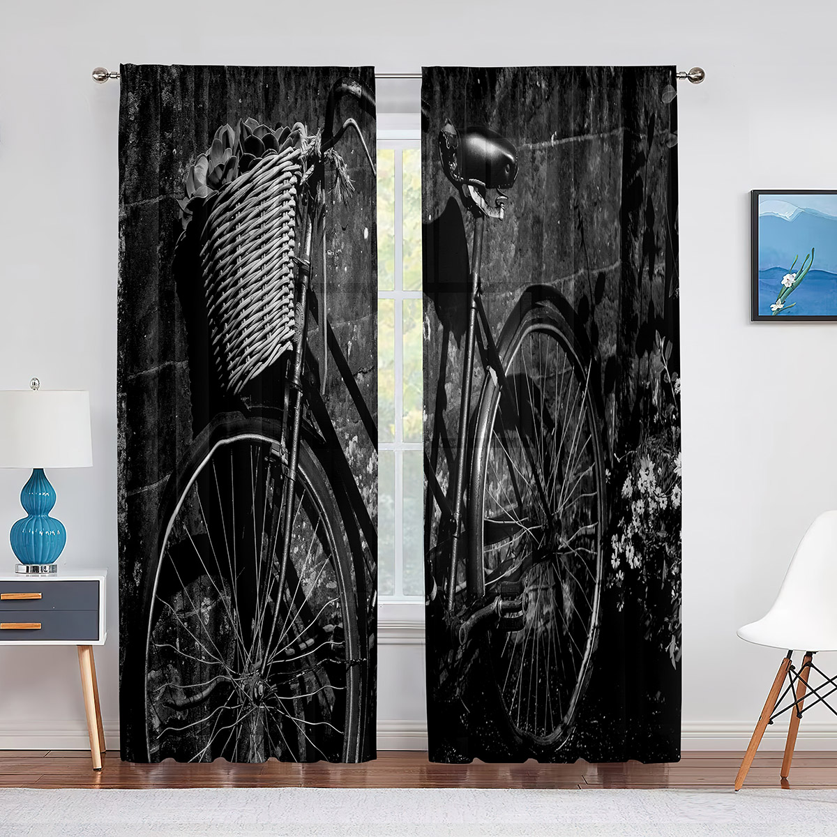 Vintage Bike Purple Flowers Tulle Curtains for Living Room Bedroom ...