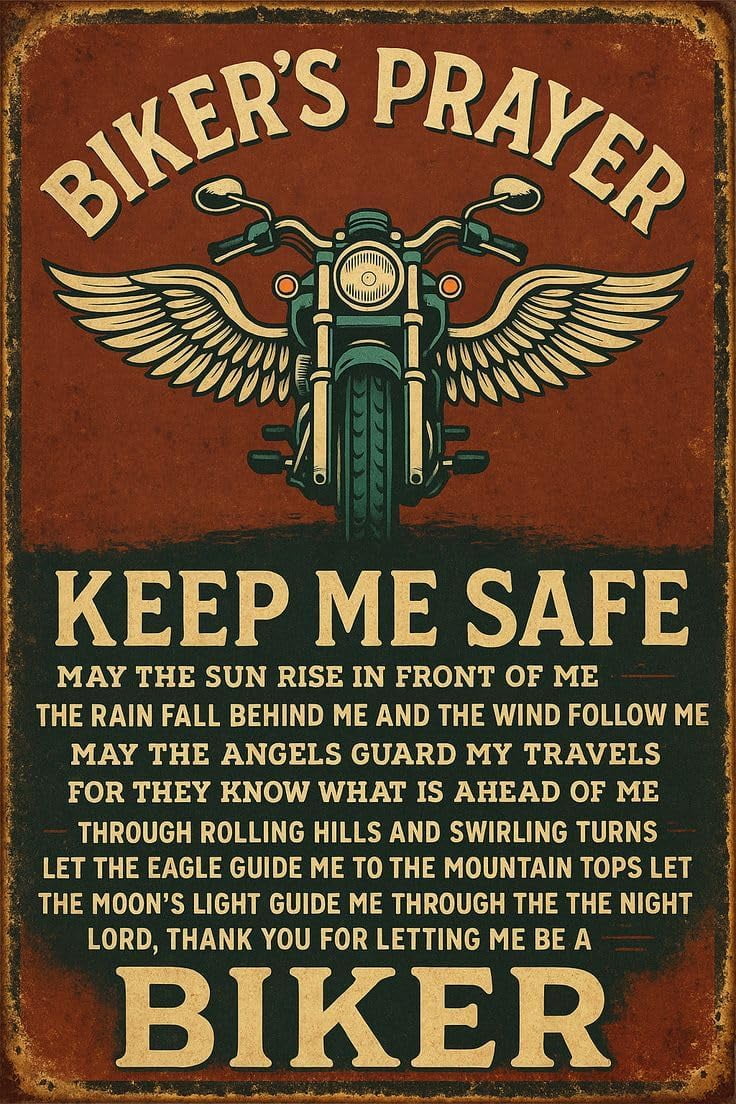 Vintage Biker's Prayer Metal Wall Sign, Rustic Brown, Tin, 8x12 Inch ...
