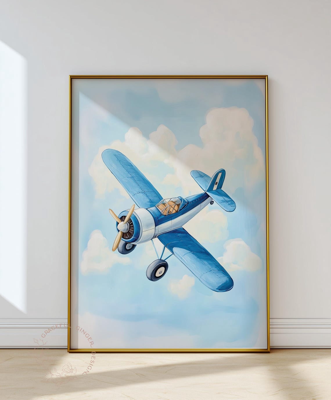 Vintage Biplane Nursery Print, Blue Airplane Wall Art Home Decor ...