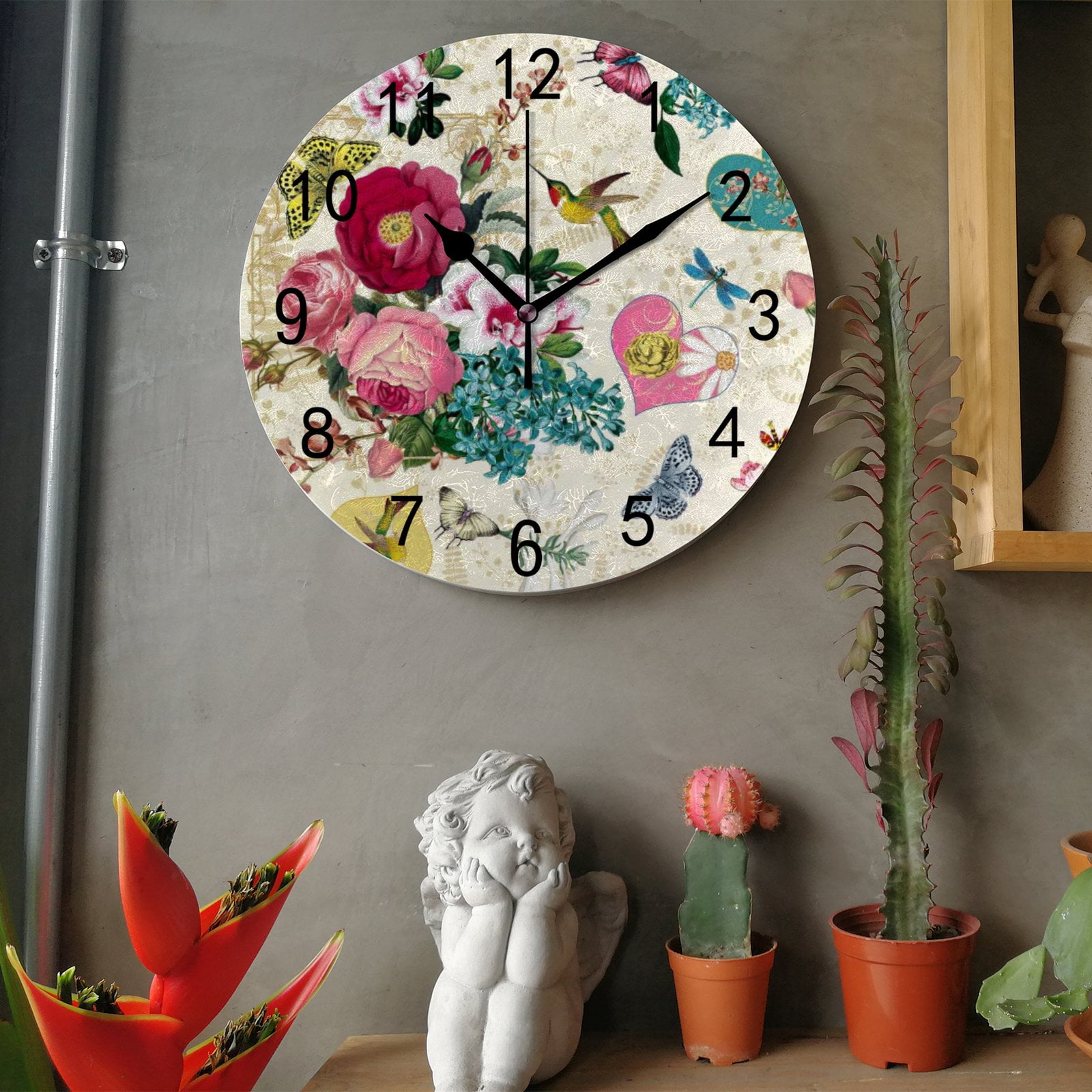 Vintage Bird And Flower Wall Clock, 10 Inch Silent Non Ticking Wall ...