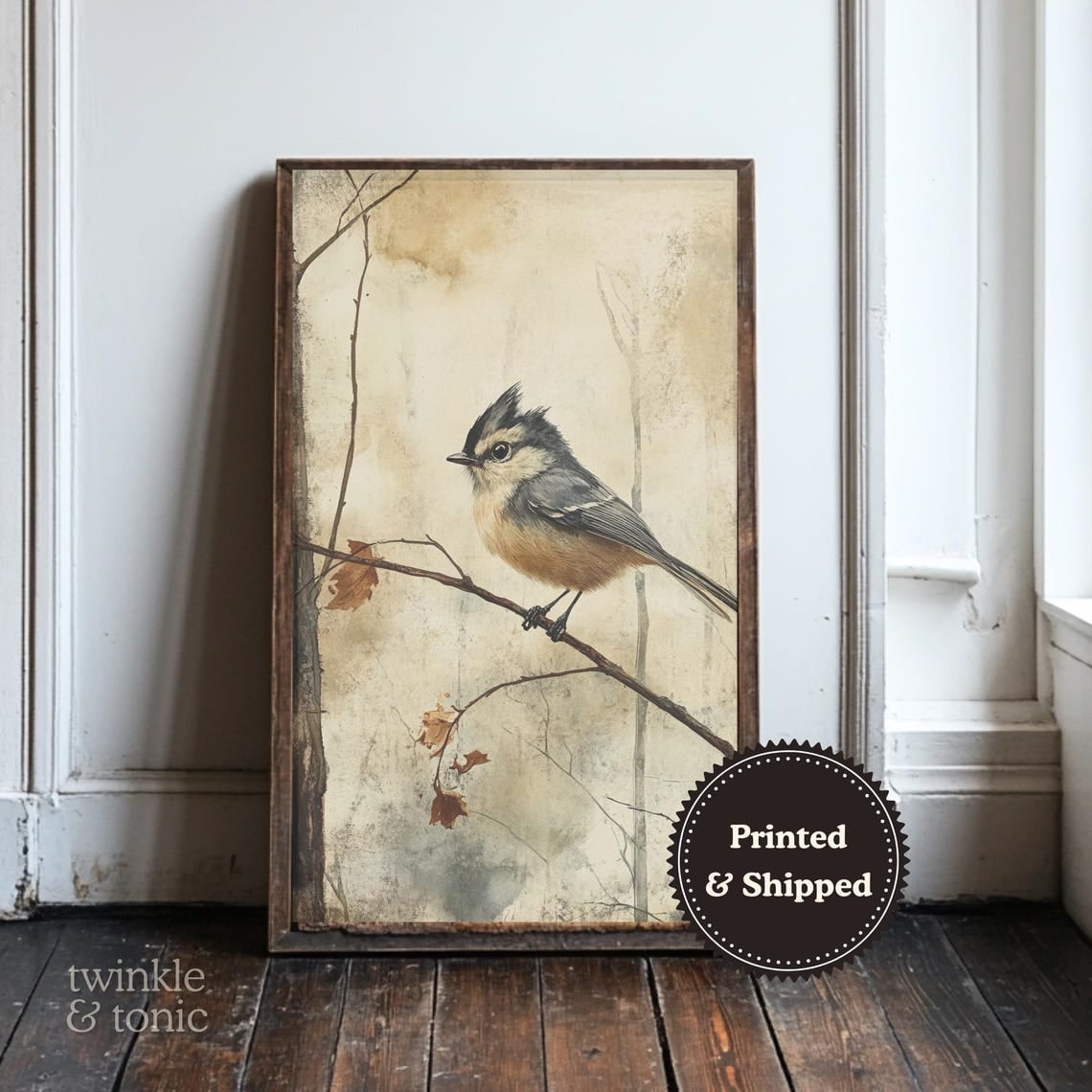 Vintage Bird Art Print Rustic Woodland Nature Poster Muted Forest Scene ...