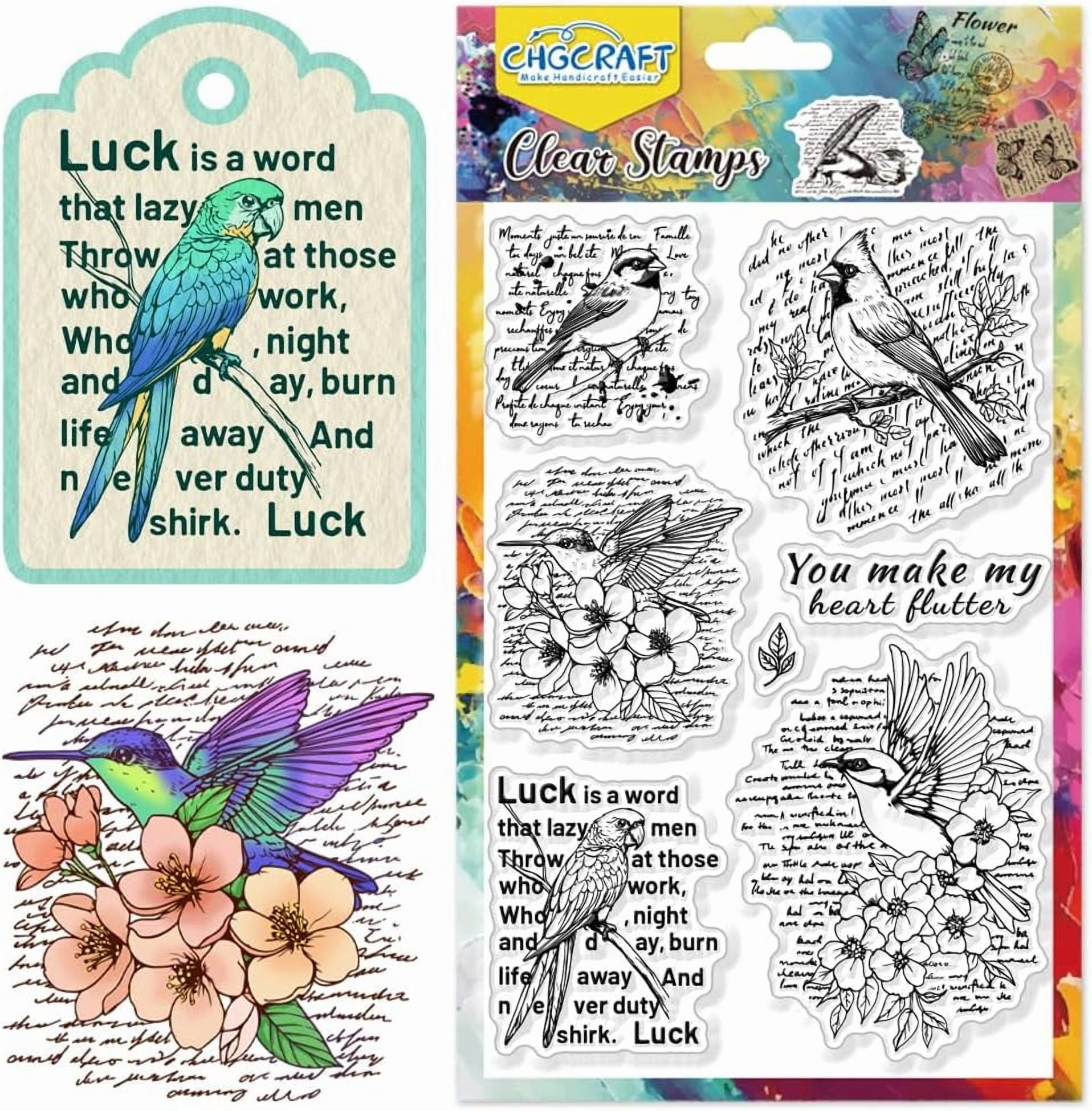 Vintage Bird Clear Stamp Hummingbird Lucky Text Transparent Handicraft ...